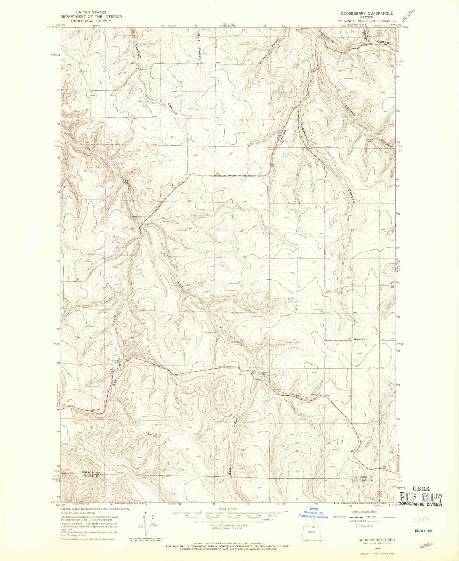 Classic USGS Gooseberry Oregon 7.5'x7.5' Topo Map – MyTopo Map Store