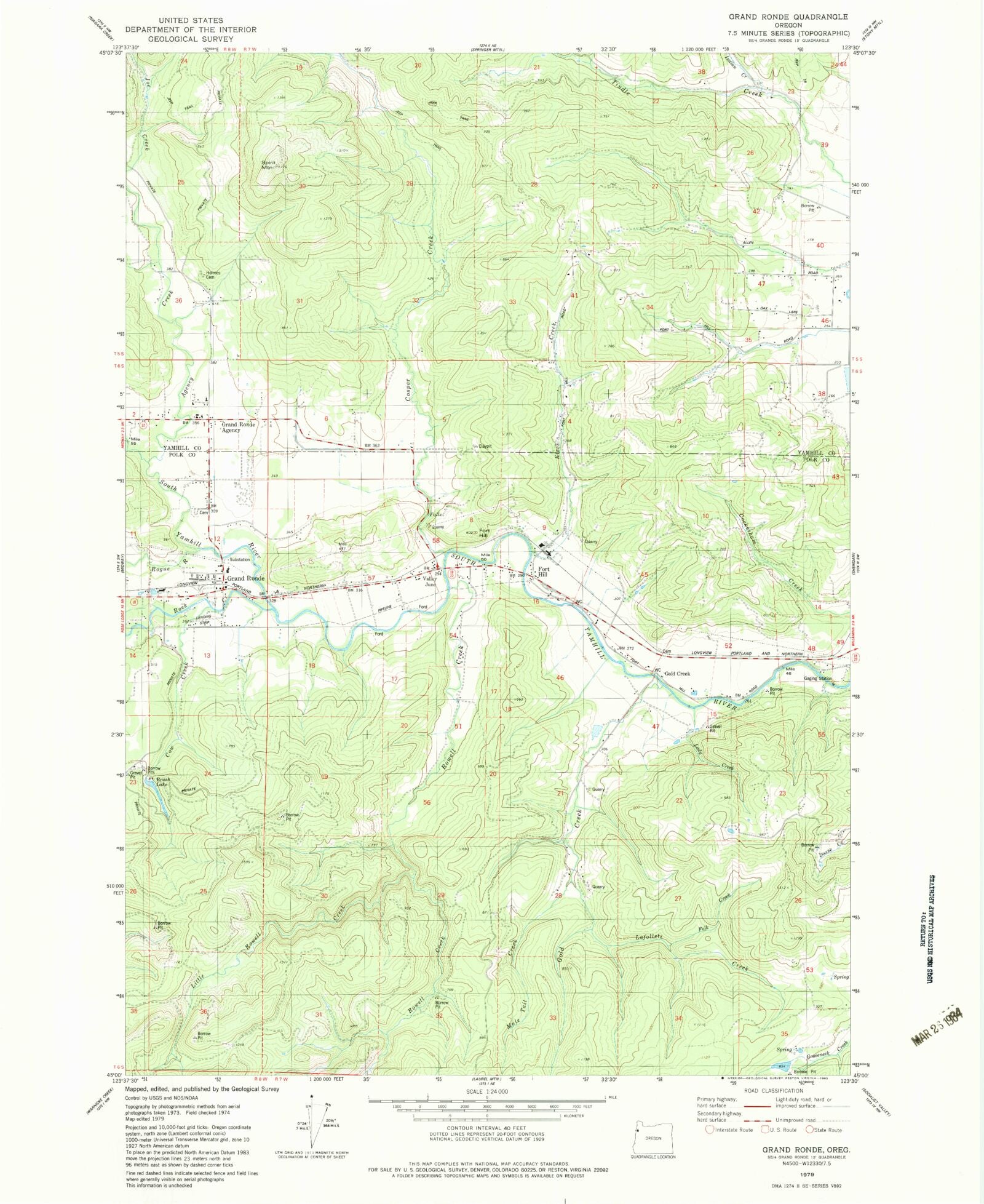 Classic USGS Grand Ronde Oregon 7.5'x7.5' Topo Map – MyTopo Map Store