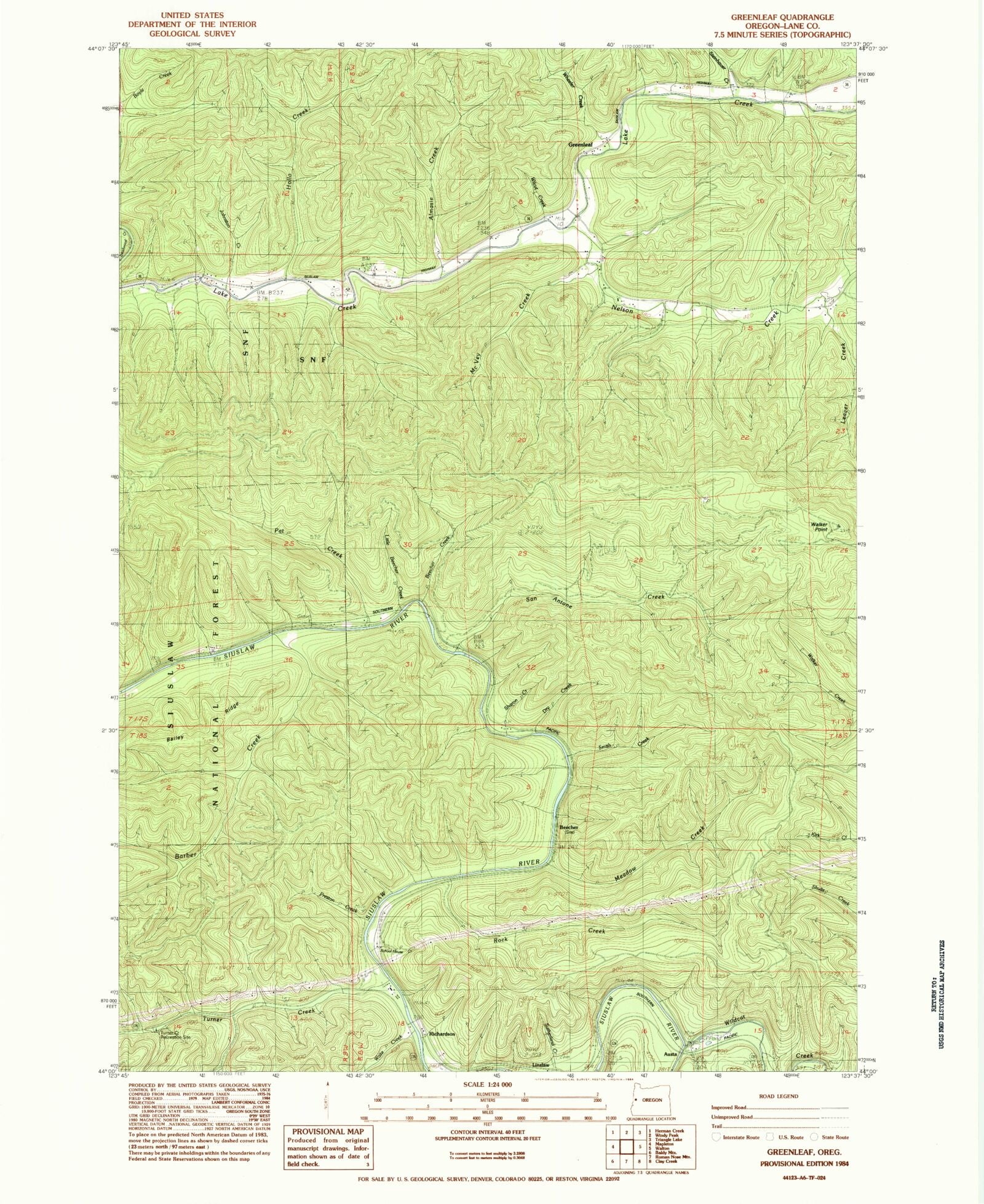 Classic USGS Greenleaf Oregon 7.5'x7.5' Topo Map – MyTopo Map Store