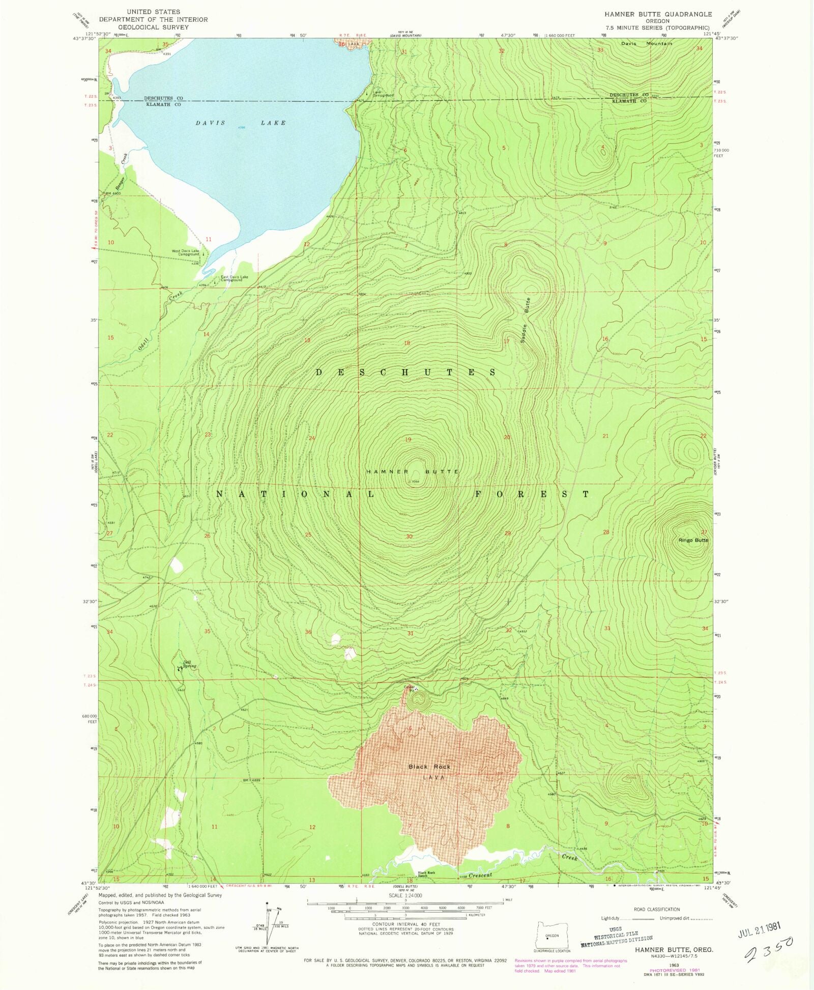 Classic USGS Hamner Butte Oregon 7.5'x7.5' Topo Map – MyTopo Map Store