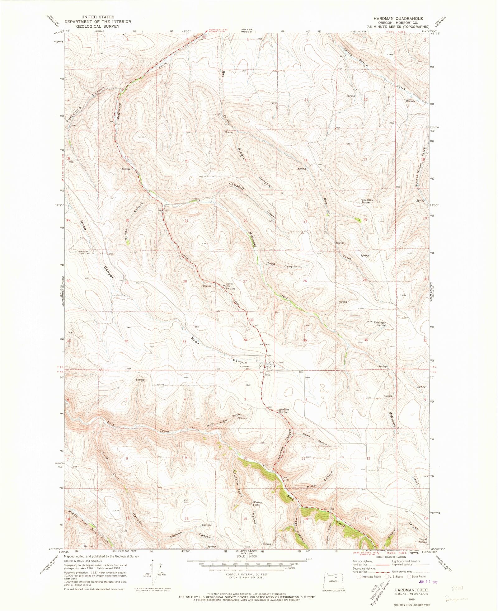 Classic USGS Hardman Oregon 7.5'x7.5' Topo Map – MyTopo Map Store
