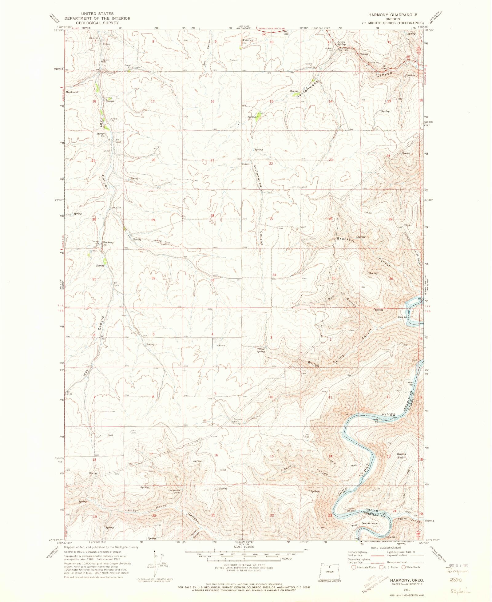 Classic USGS Harmony Oregon 7.5'x7.5' Topo Map – MyTopo Map Store