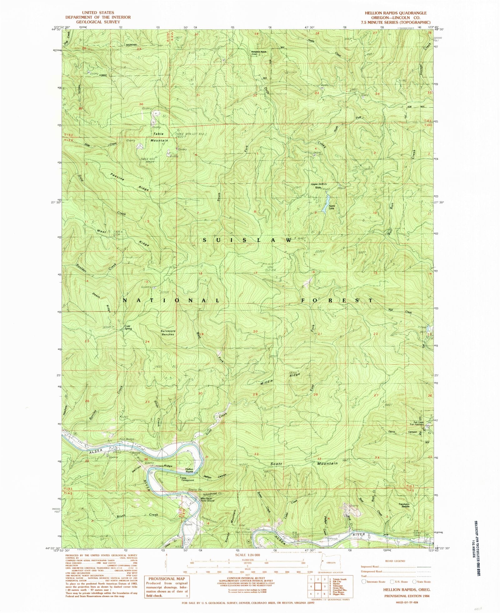 Classic USGS Hellion Rapids Oregon 7.5'x7.5' Topo Map – MyTopo Map Store