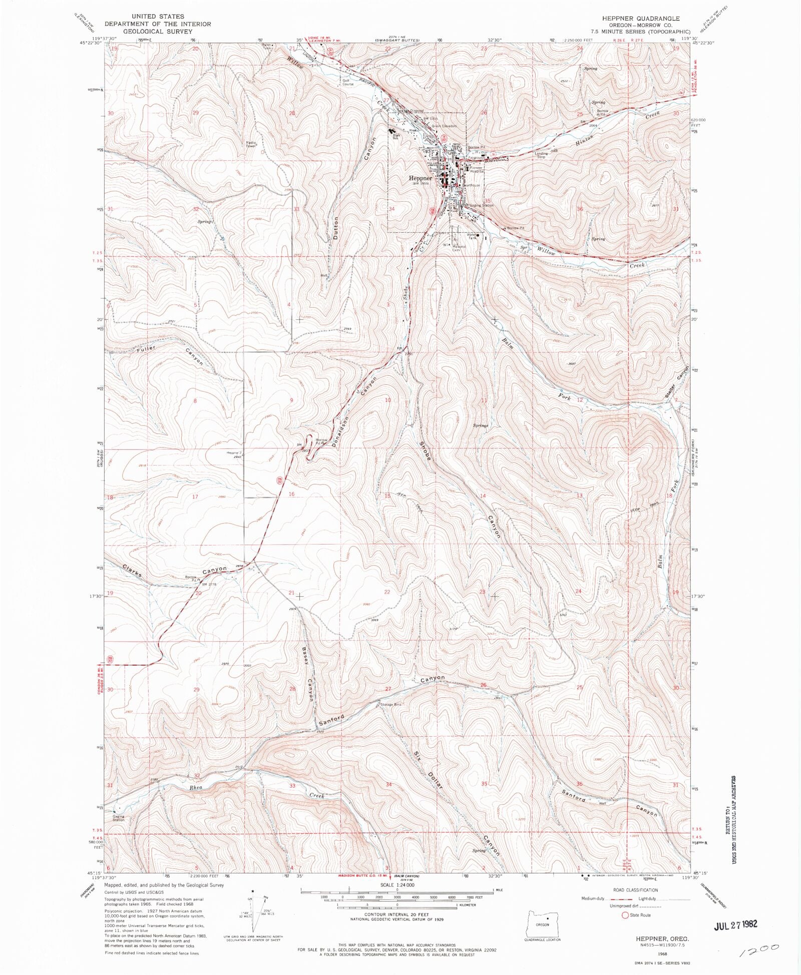 Classic USGS Heppner Oregon 7.5'x7.5' Topo Map – MyTopo Map Store