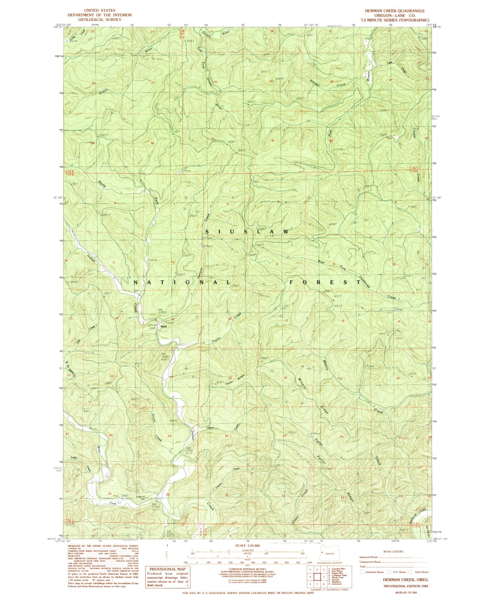 Classic USGS Herman Creek Oregon 7.5'x7.5' Topo Map – MyTopo Map Store
