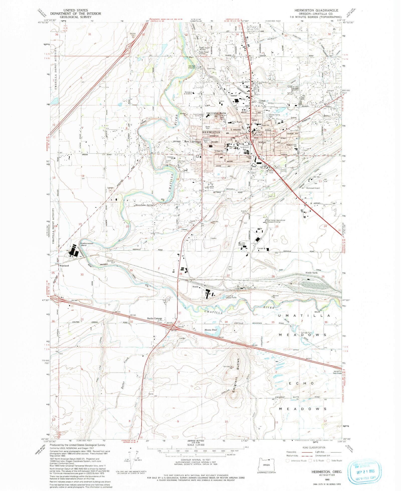 Classic USGS Hermiston Oregon 7.5'x7.5' Topo Map – MyTopo Map Store