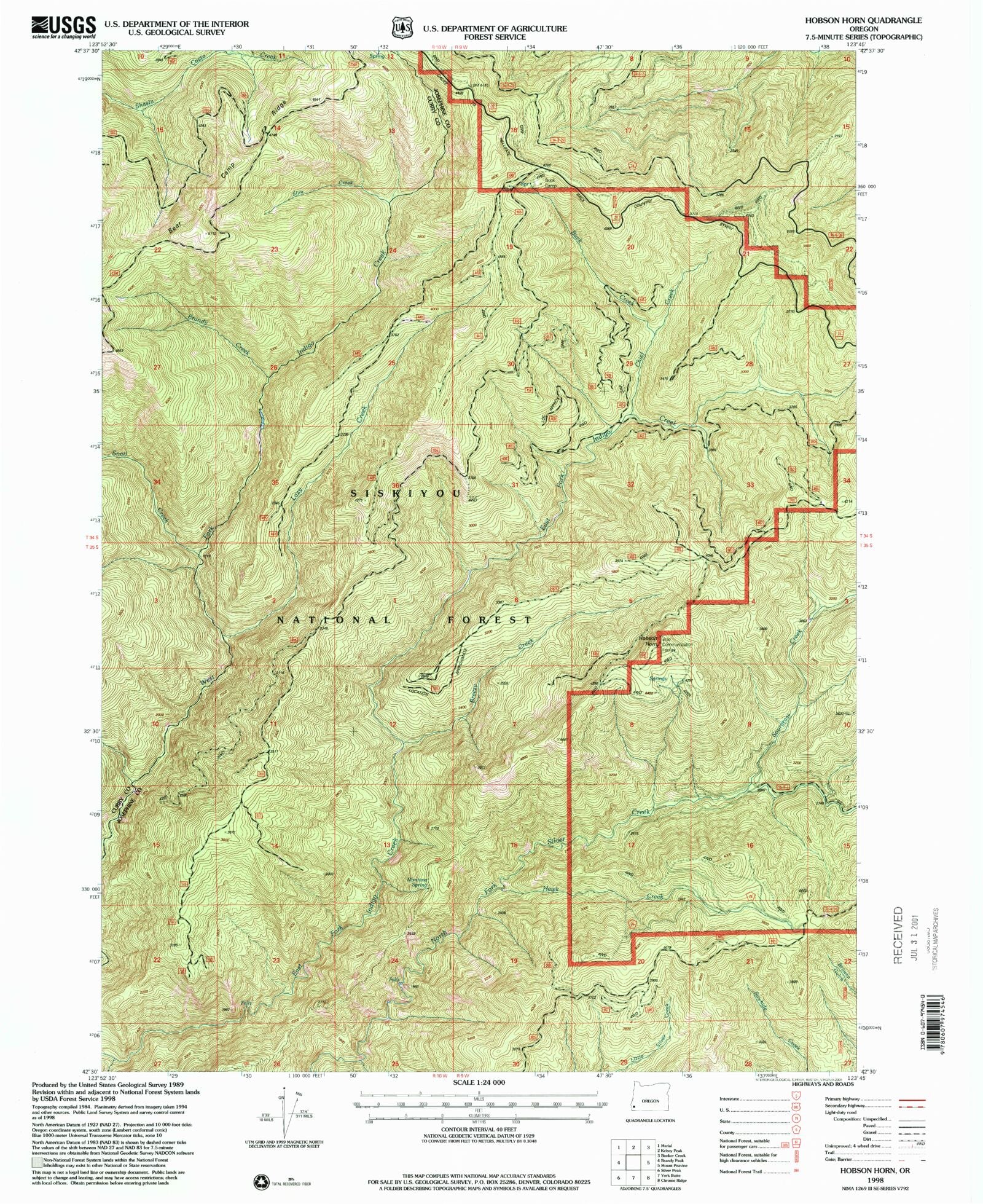 Classic USGS Hobson Horn Oregon 7.5'x7.5' Topo Map – MyTopo Map Store