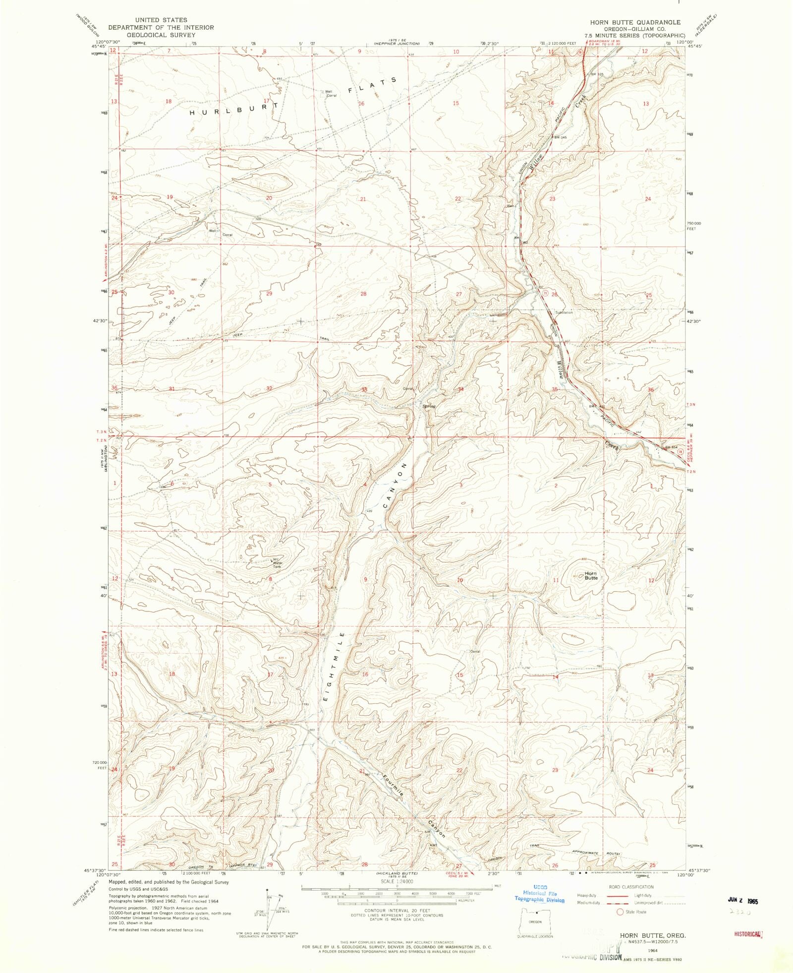 Classic USGS Horn Butte Oregon 7.5'x7.5' Topo Map – MyTopo Map Store