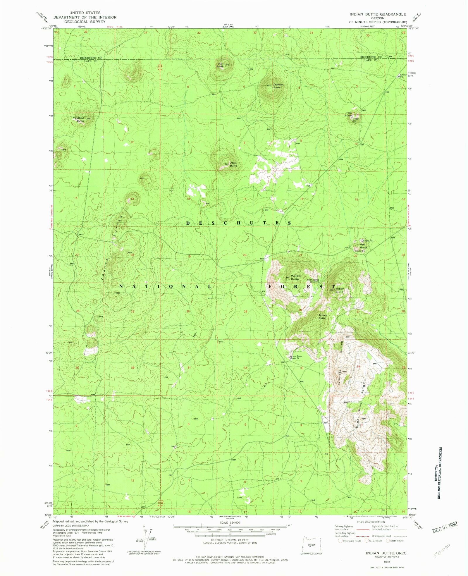 Classic USGS Indian Butte Oregon 7.5'x7.5' Topo Map – MyTopo Map Store