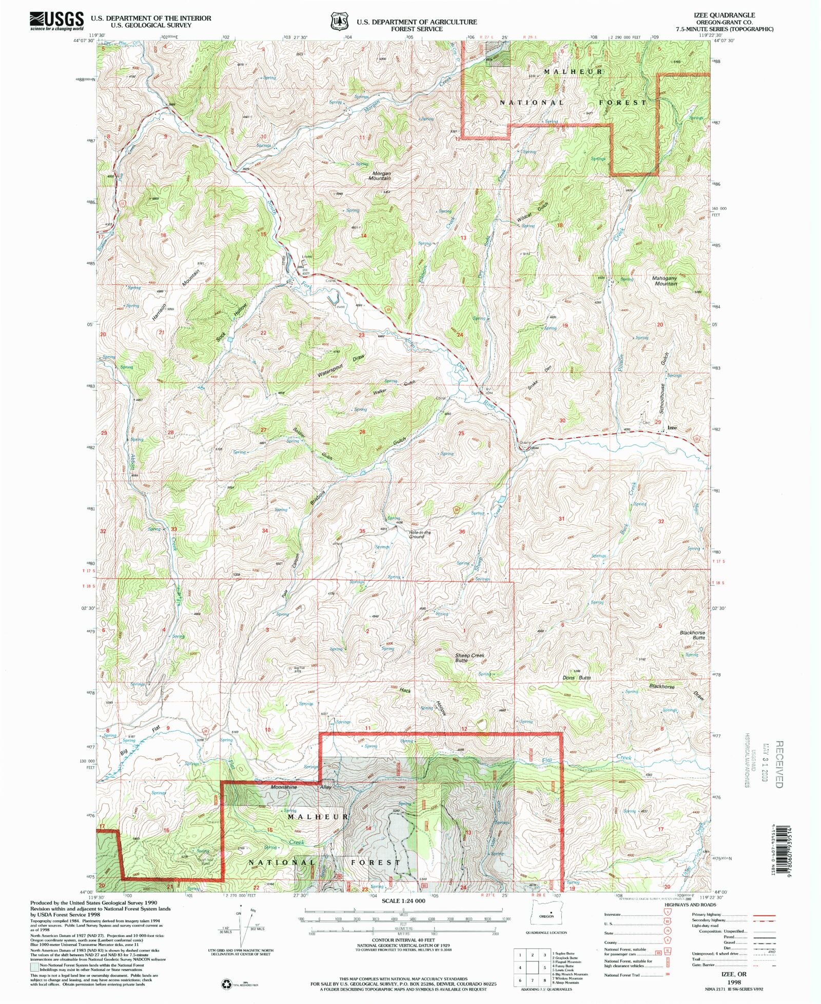 Classic USGS Izee Oregon 7.5'x7.5' Topo Map – MyTopo Map Store