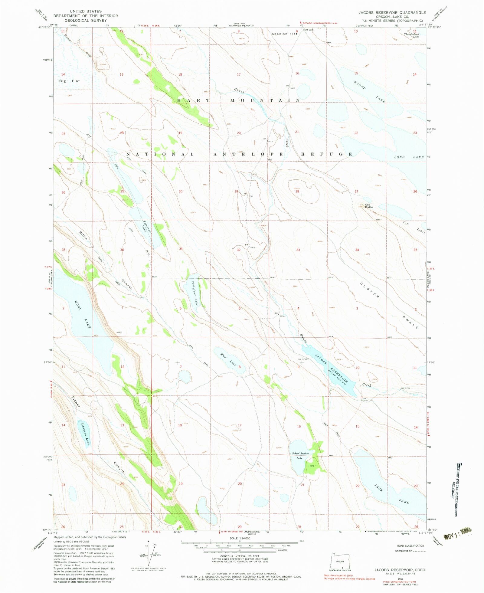 Classic USGS Jacobs Reservoir Oregon 7.5'x7.5' Topo Map – MyTopo Map Store