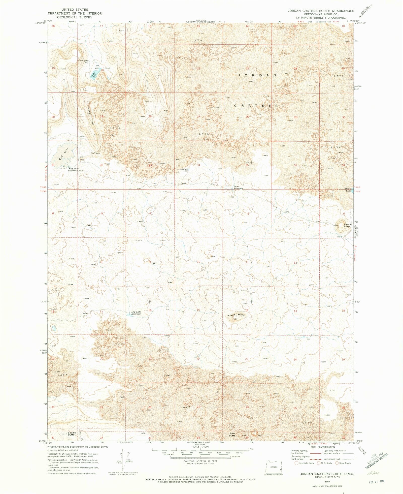 Classic USGS Jordan Craters South Oregon 7.5'x7.5' Topo Map – MyTopo ...