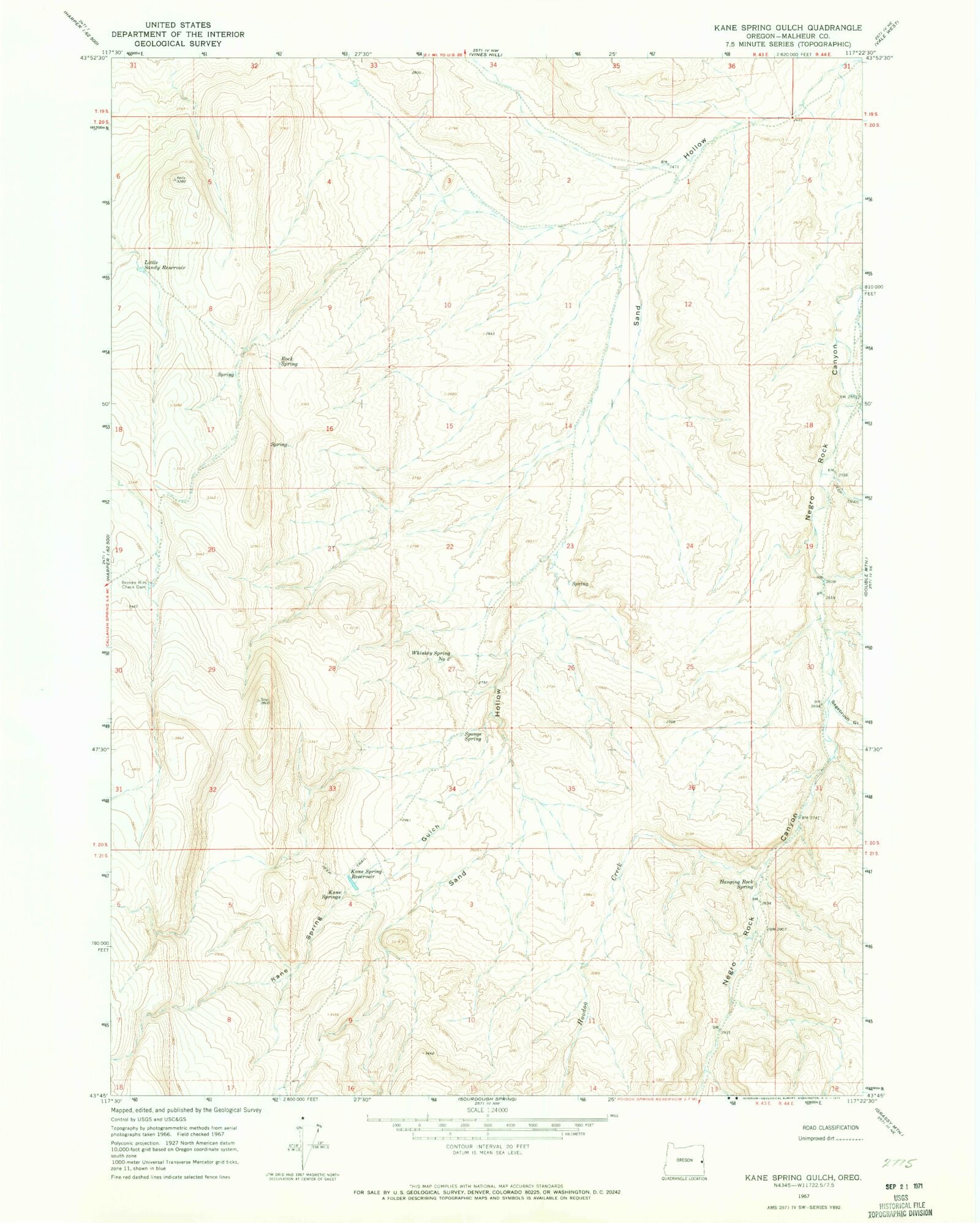 Classic USGS Kane Spring Gulch Oregon 7.5'x7.5' Topo Map – MyTopo Map Store