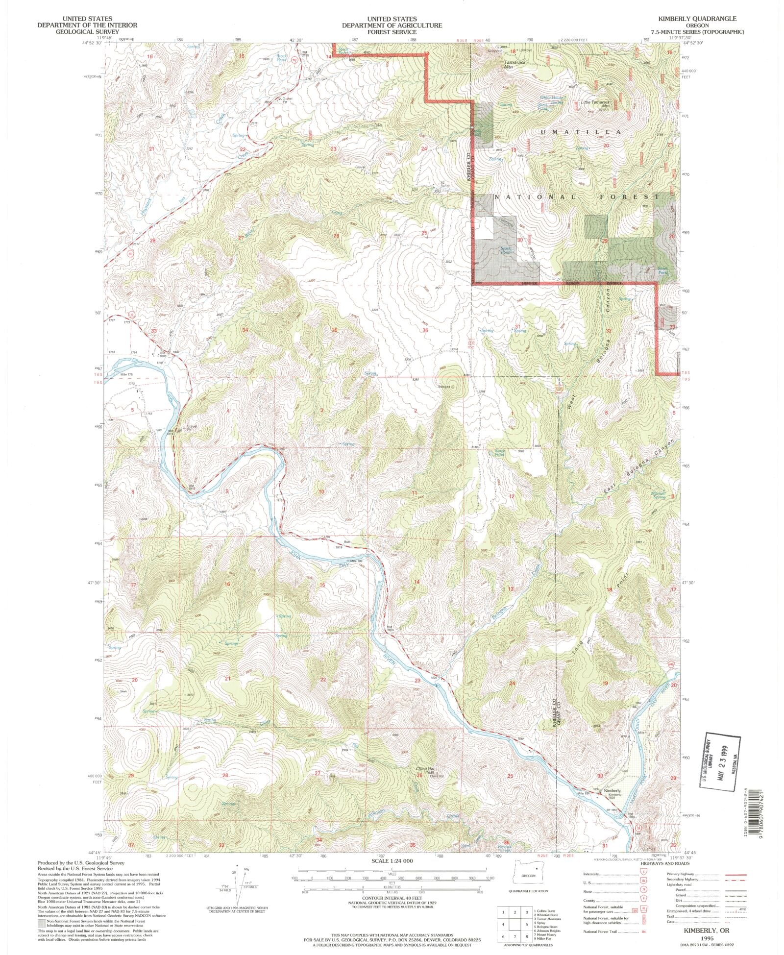 Classic USGS Kimberly Oregon 7.5'x7.5' Topo Map – MyTopo Map Store
