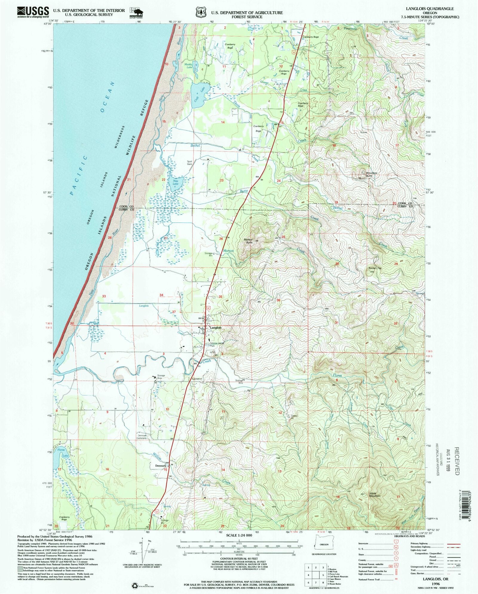 Classic USGS Langlois Oregon 7.5'x7.5' Topo Map – MyTopo Map Store