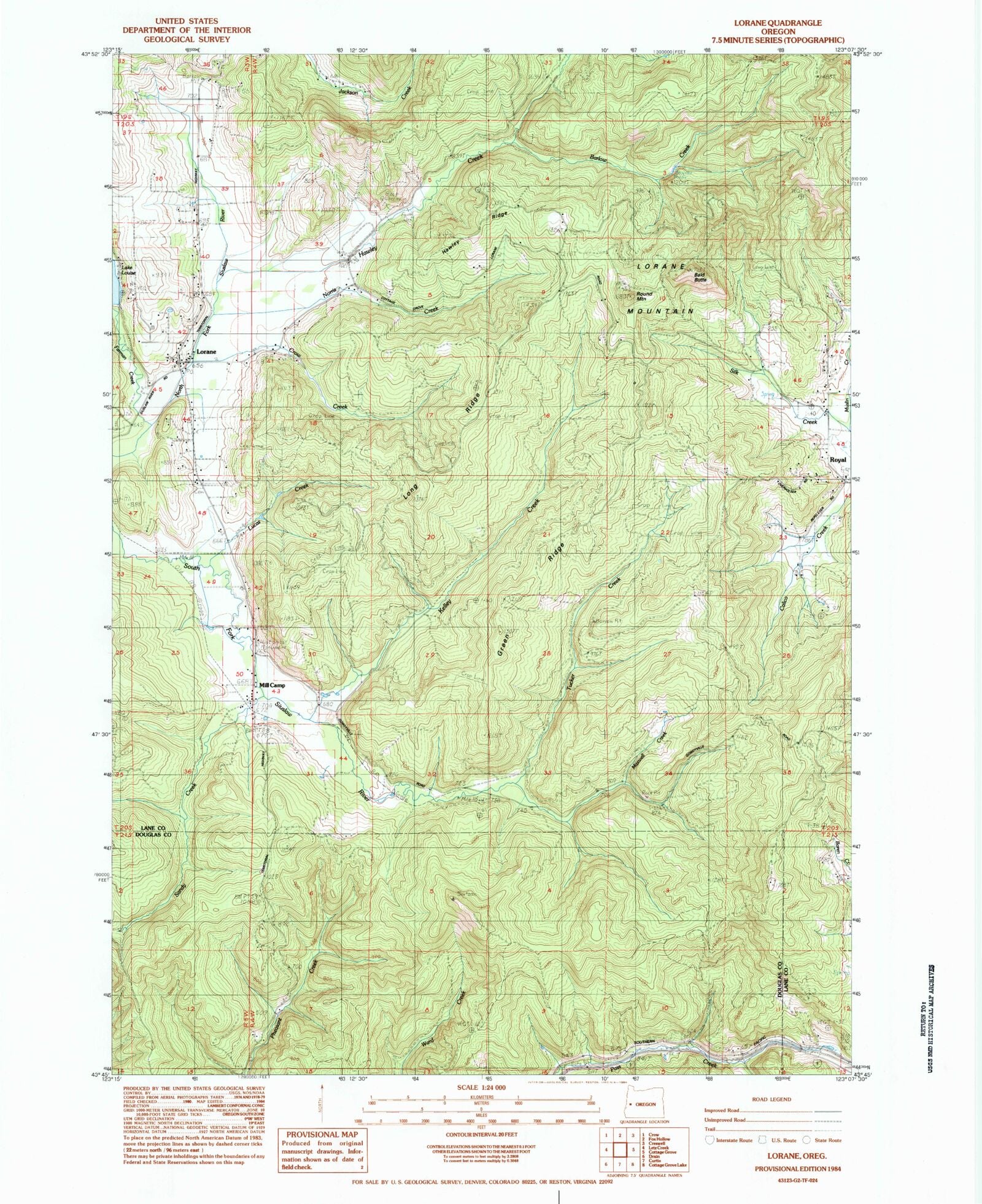 Classic USGS Lorane Oregon 7.5'x7.5' Topo Map – MyTopo Map Store