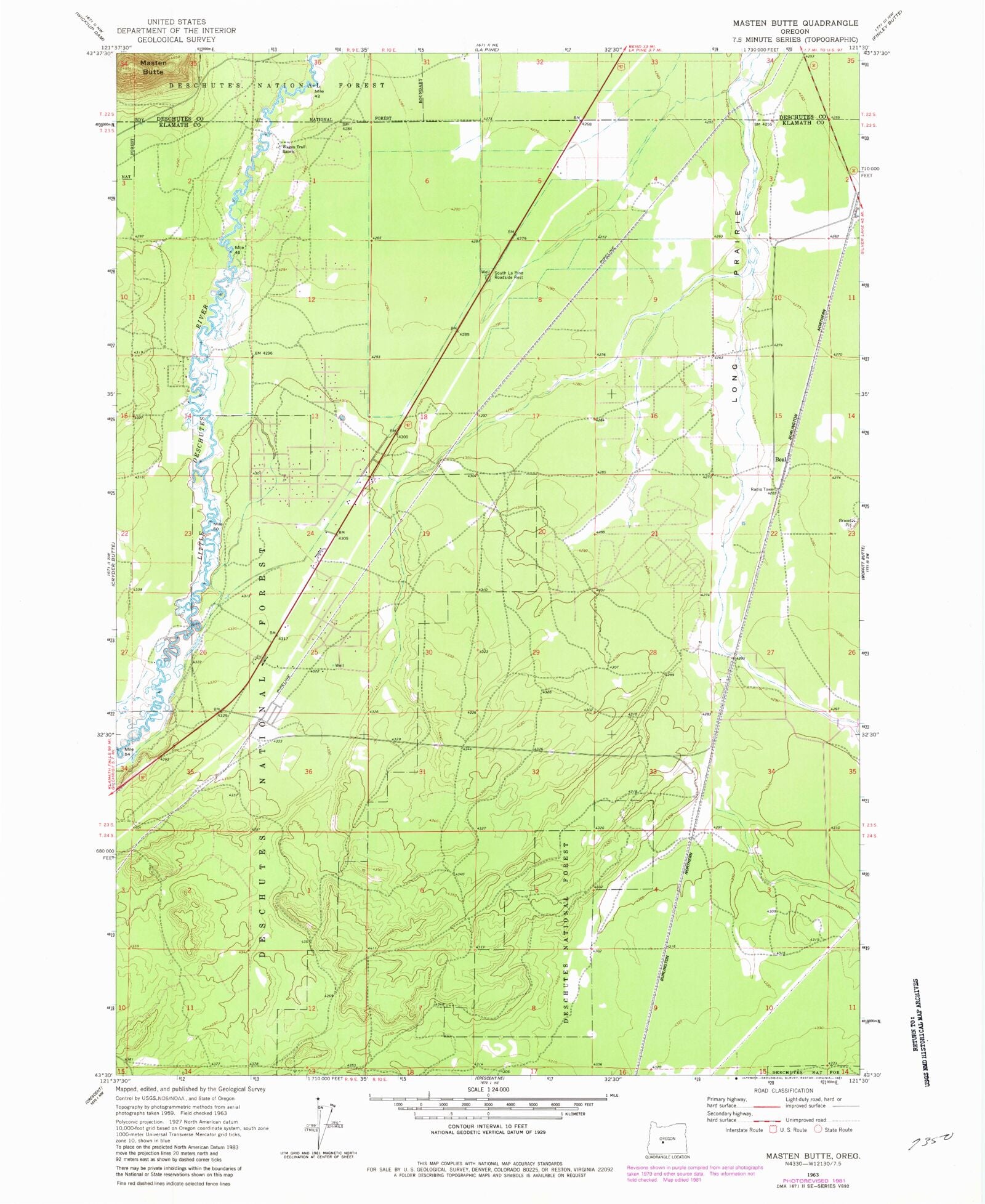 Classic USGS Masten Butte Oregon 7.5'x7.5' Topo Map – MyTopo Map Store