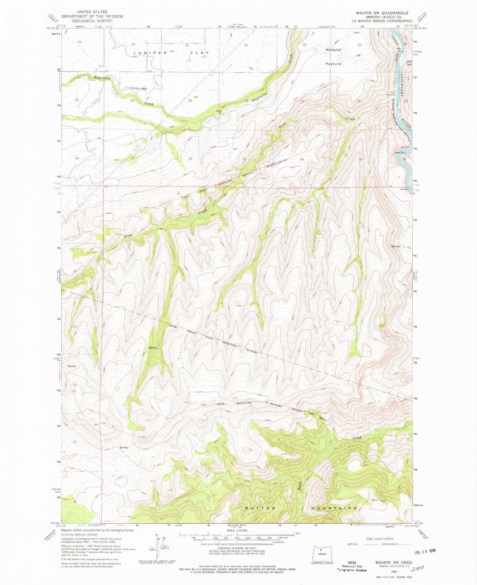 Classic USGS Maupin SW Oregon 7.5'x7.5' Topo Map – MyTopo Map Store