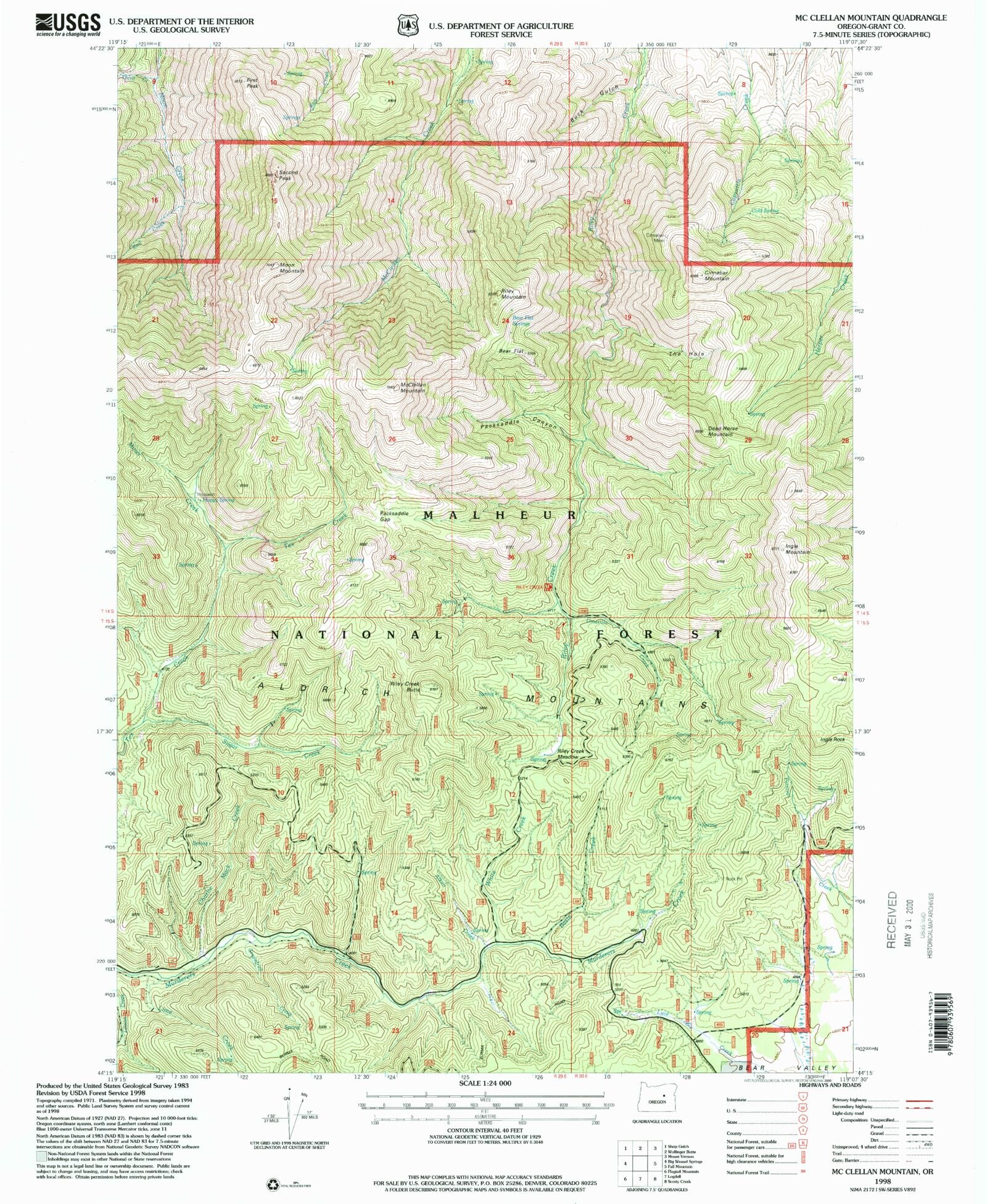 Classic USGS McClellan Mountain Oregon 7.5'x7.5' Topo Map – MyTopo Map ...