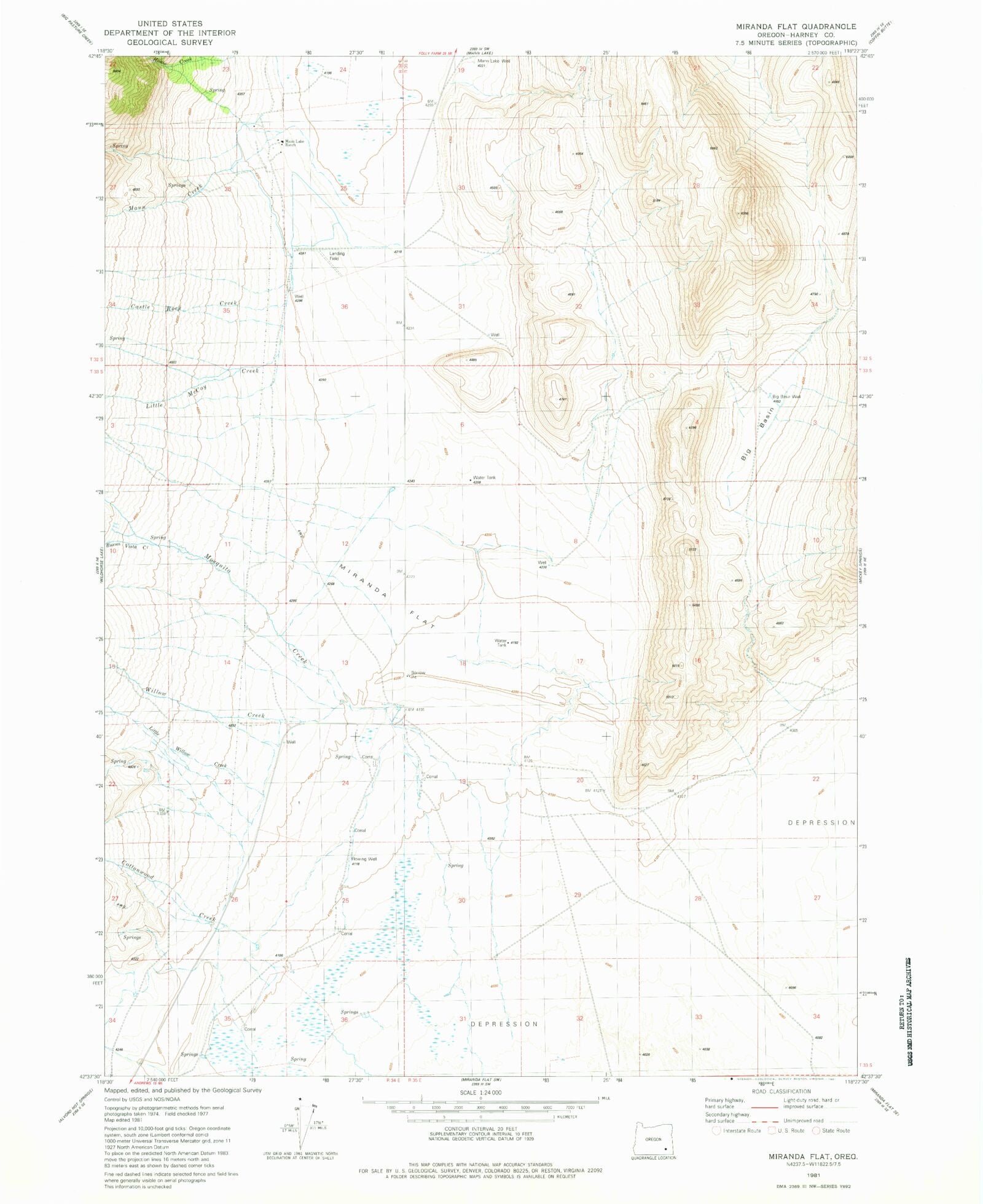 Classic USGS Miranda Flat Oregon 7.5'x7.5' Topo Map – MyTopo Map Store