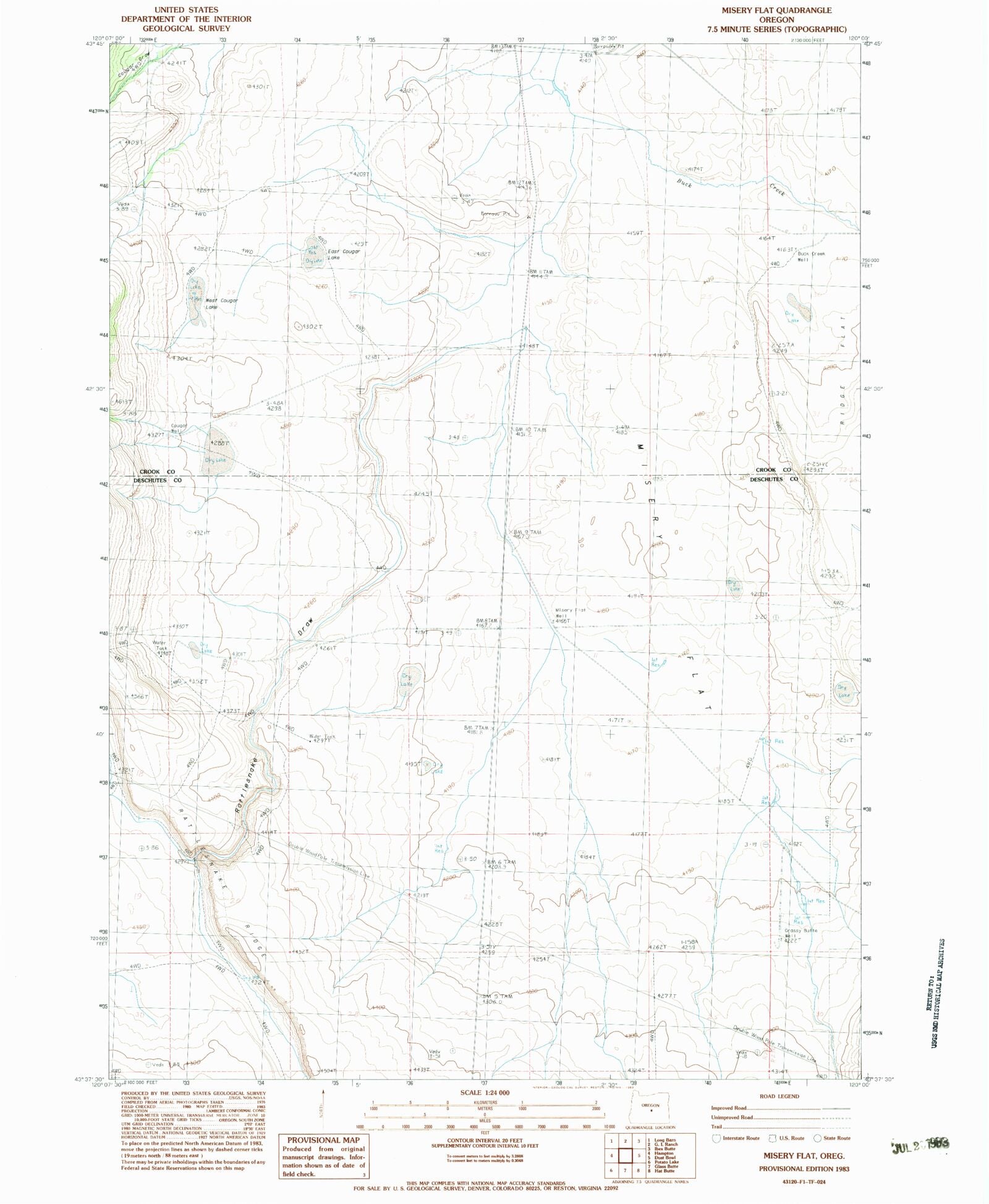 Classic USGS Misery Flat Oregon 7.5'x7.5' Topo Map – MyTopo Map Store