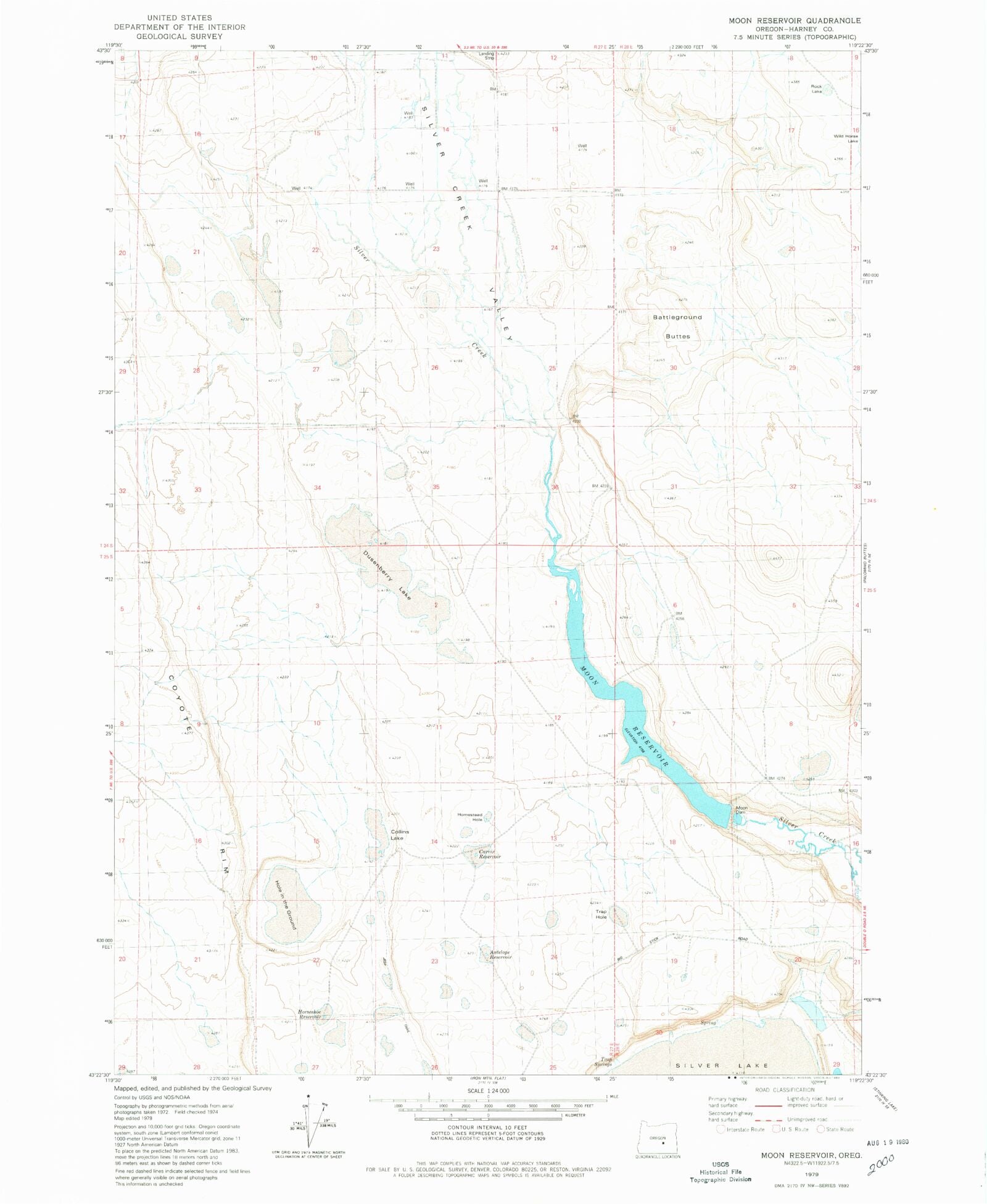 Classic USGS Moon Reservoir Oregon 7.5'x7.5' Topo Map – MyTopo Map Store