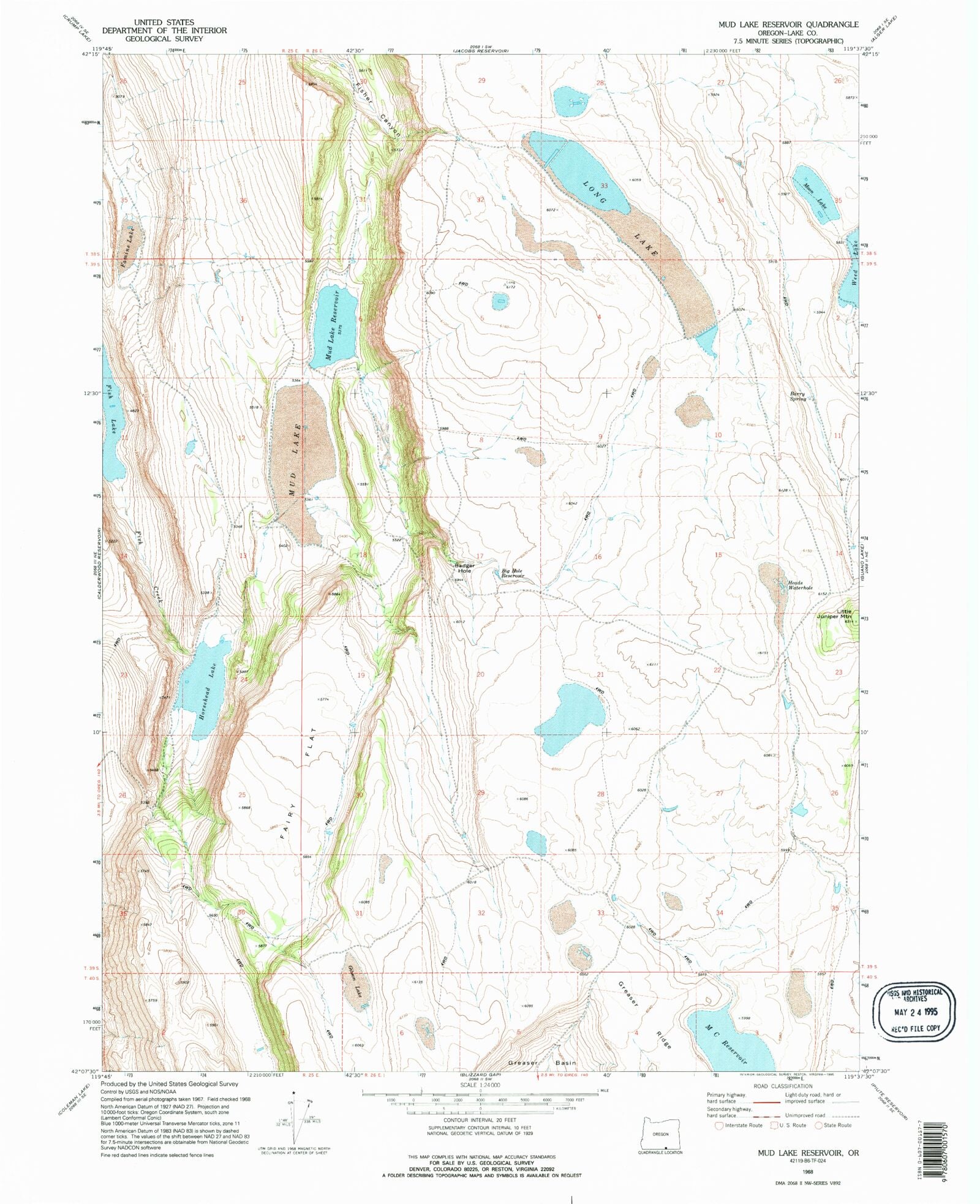 Classic USGS Mud Lake Reservoir Oregon 7.5'x7.5' Topo Map – MyTopo Map ...