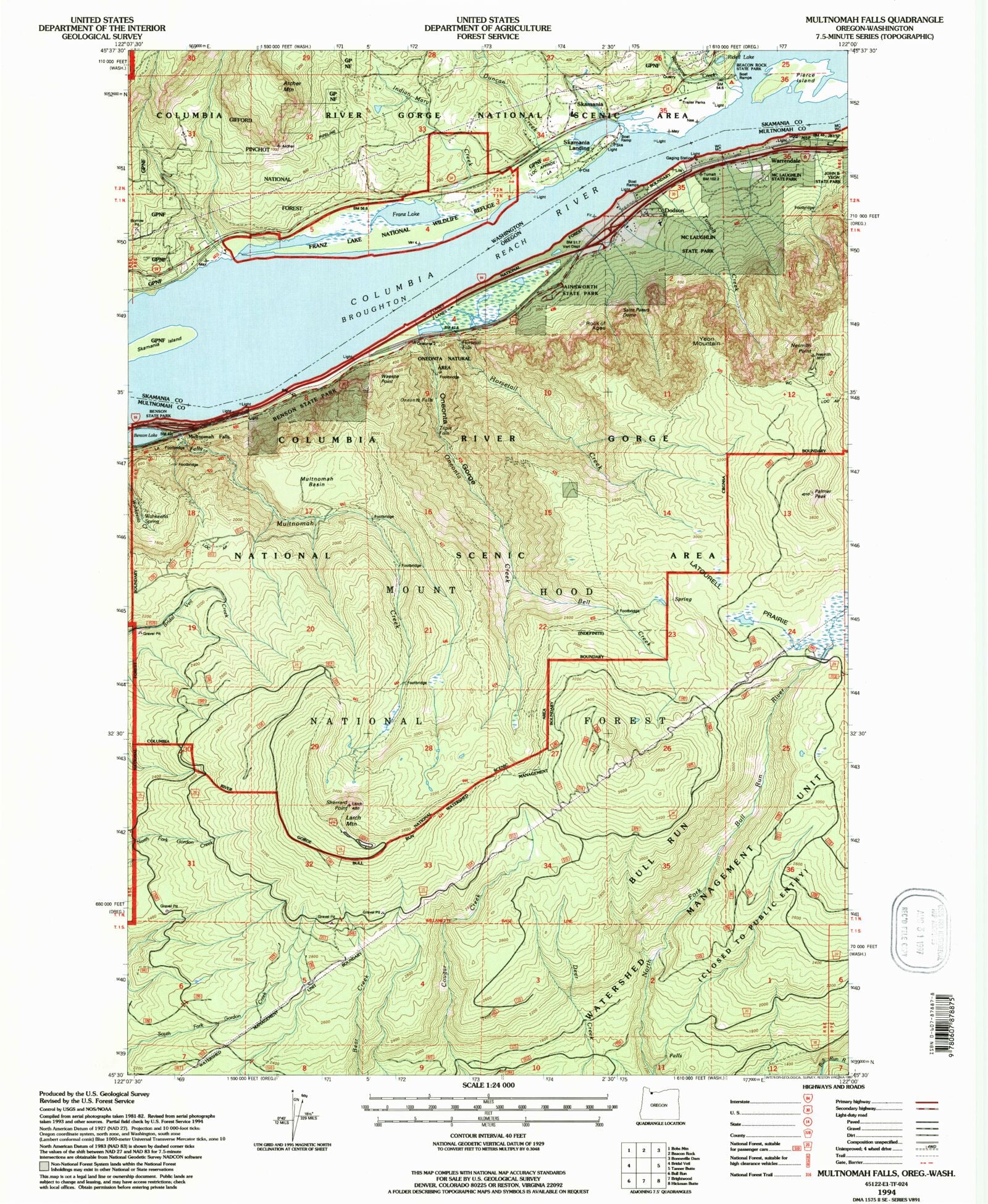 Classic USGS Multnomah Falls Oregon 7.5'x7.5' Topo Map – MyTopo Map Store