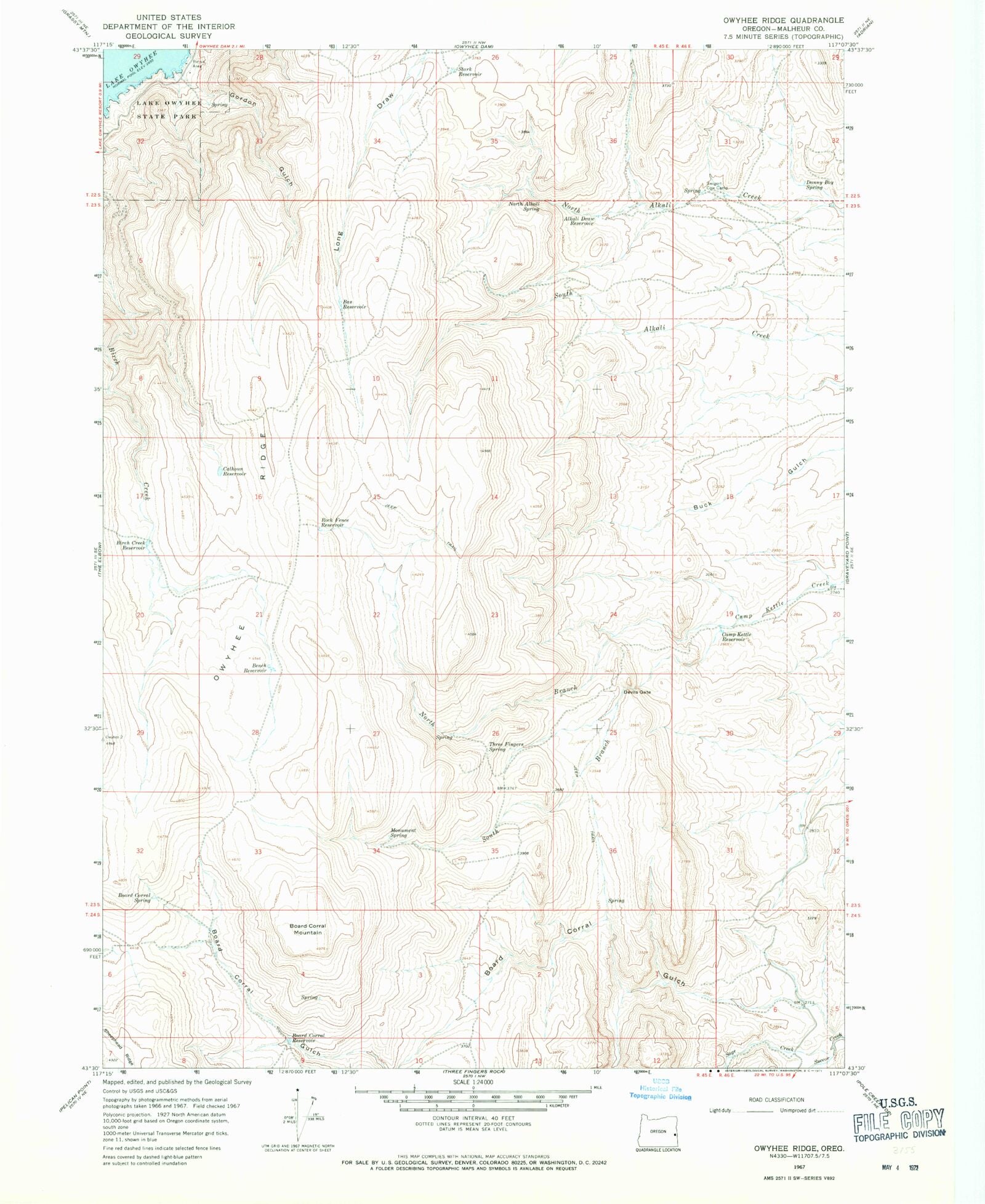 Classic USGS Owyhee Ridge Oregon 7.5'x7.5' Topo Map – MyTopo Map Store