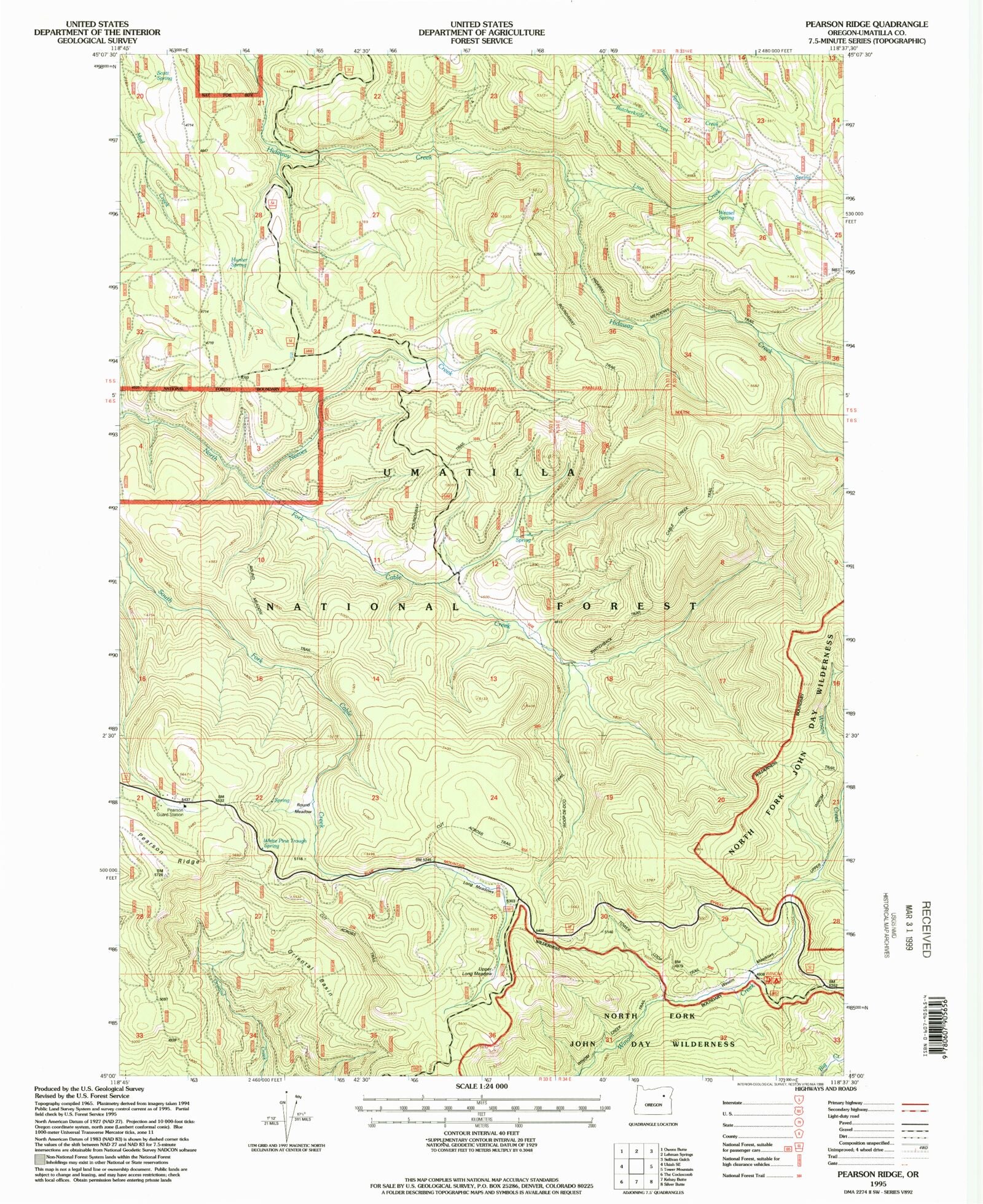 Classic USGS Pearson Ridge Oregon 7.5'x7.5' Topo Map – MyTopo Map Store