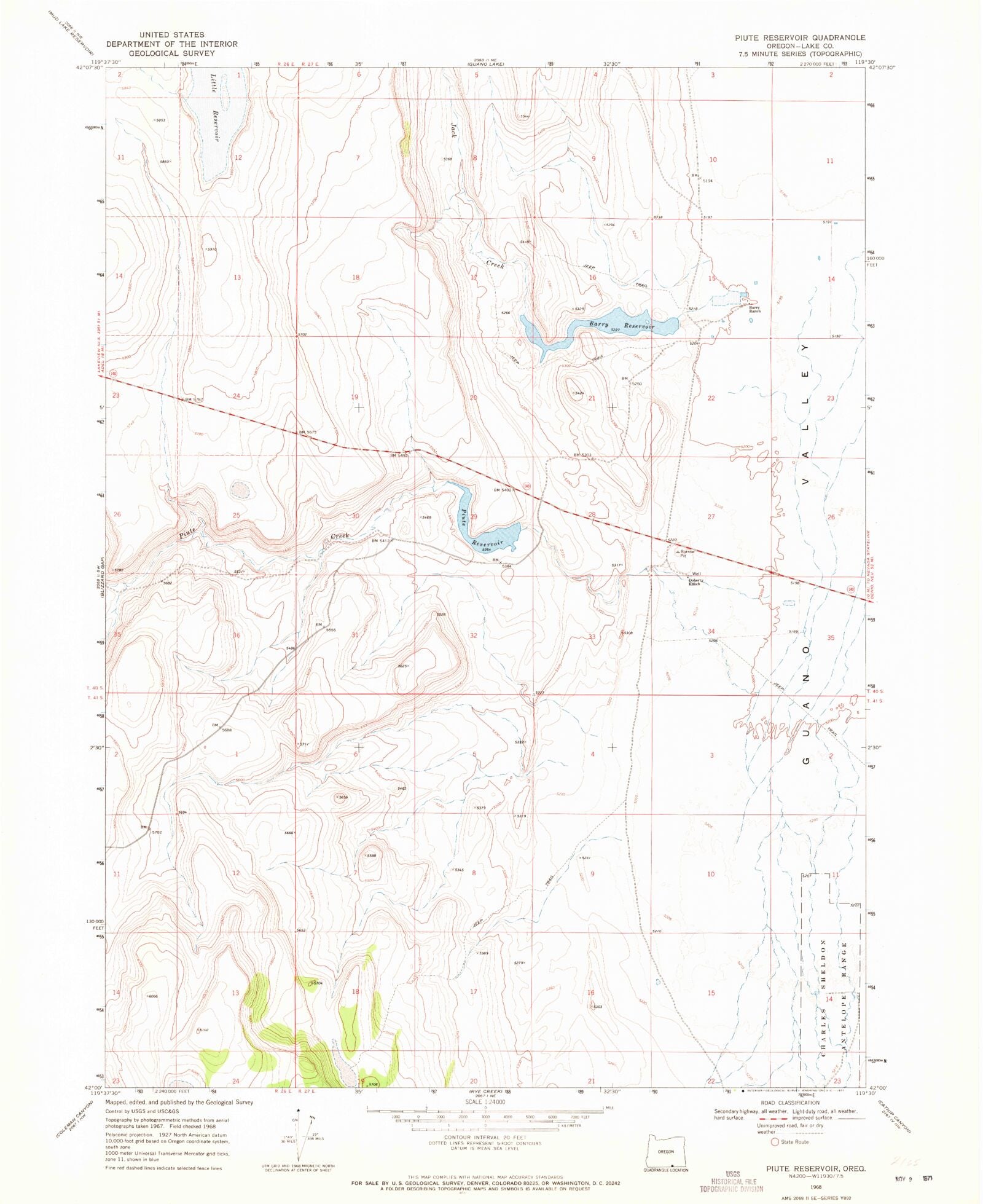Classic USGS Piute Reservoir Oregon 7.5'x7.5' Topo Map – MyTopo Map Store