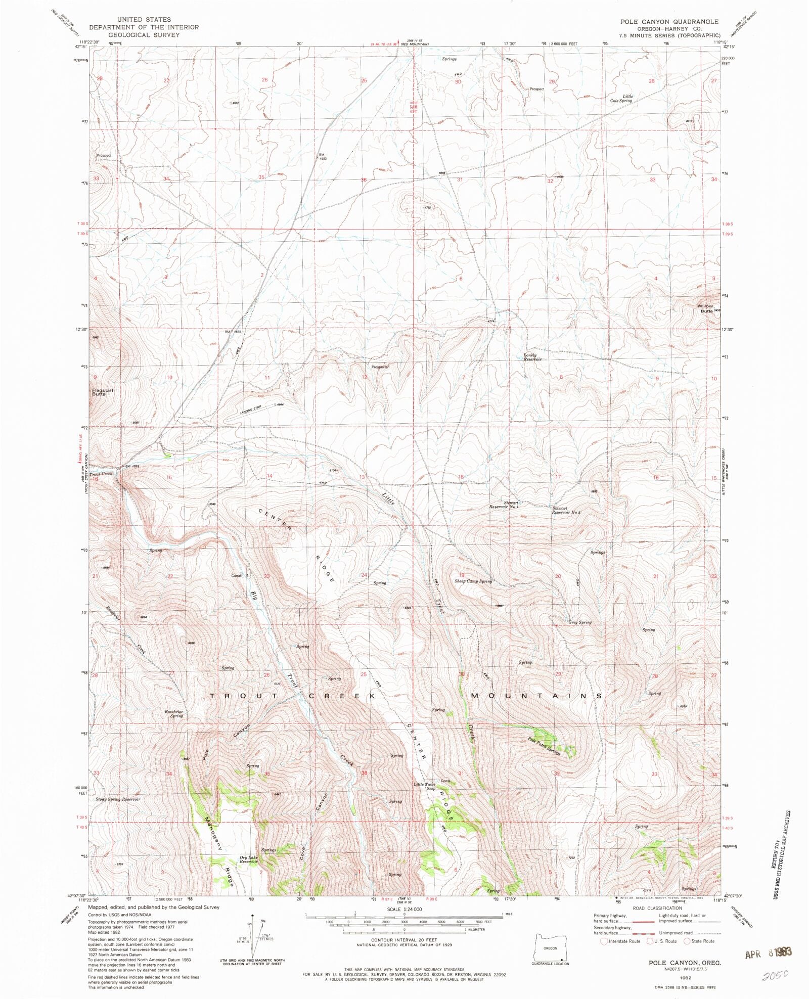 Classic USGS Pole Canyon Oregon 7.5'x7.5' Topo Map – MyTopo Map Store
