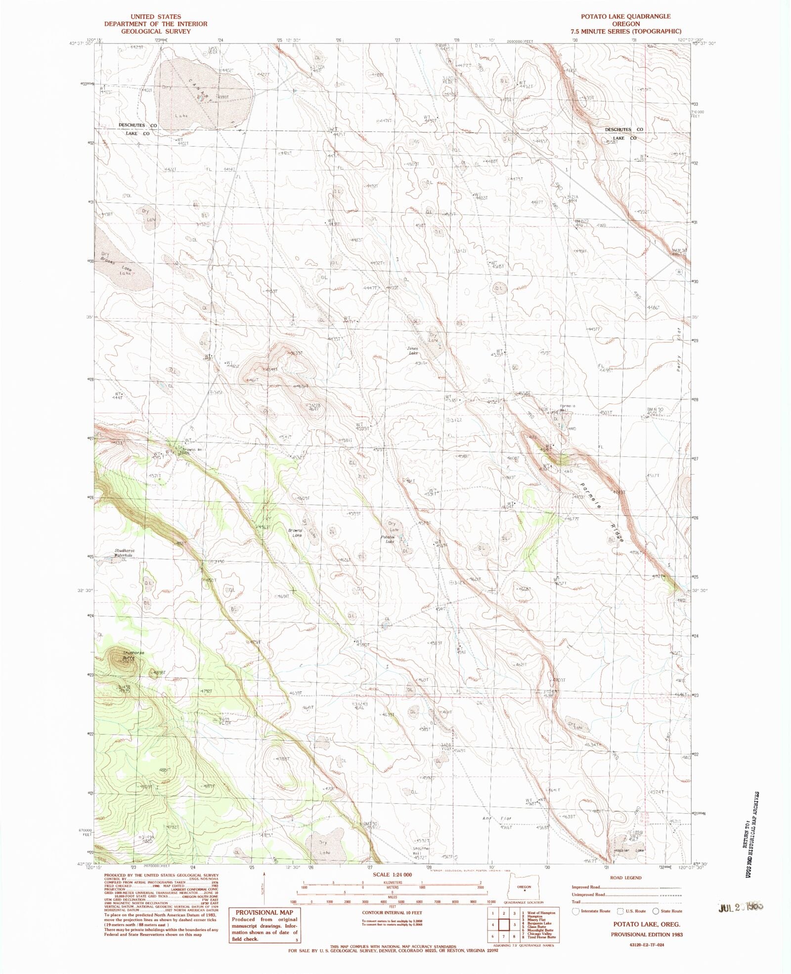 Classic USGS Potato Lake Oregon 7.5'x7.5' Topo Map – MyTopo Map Store