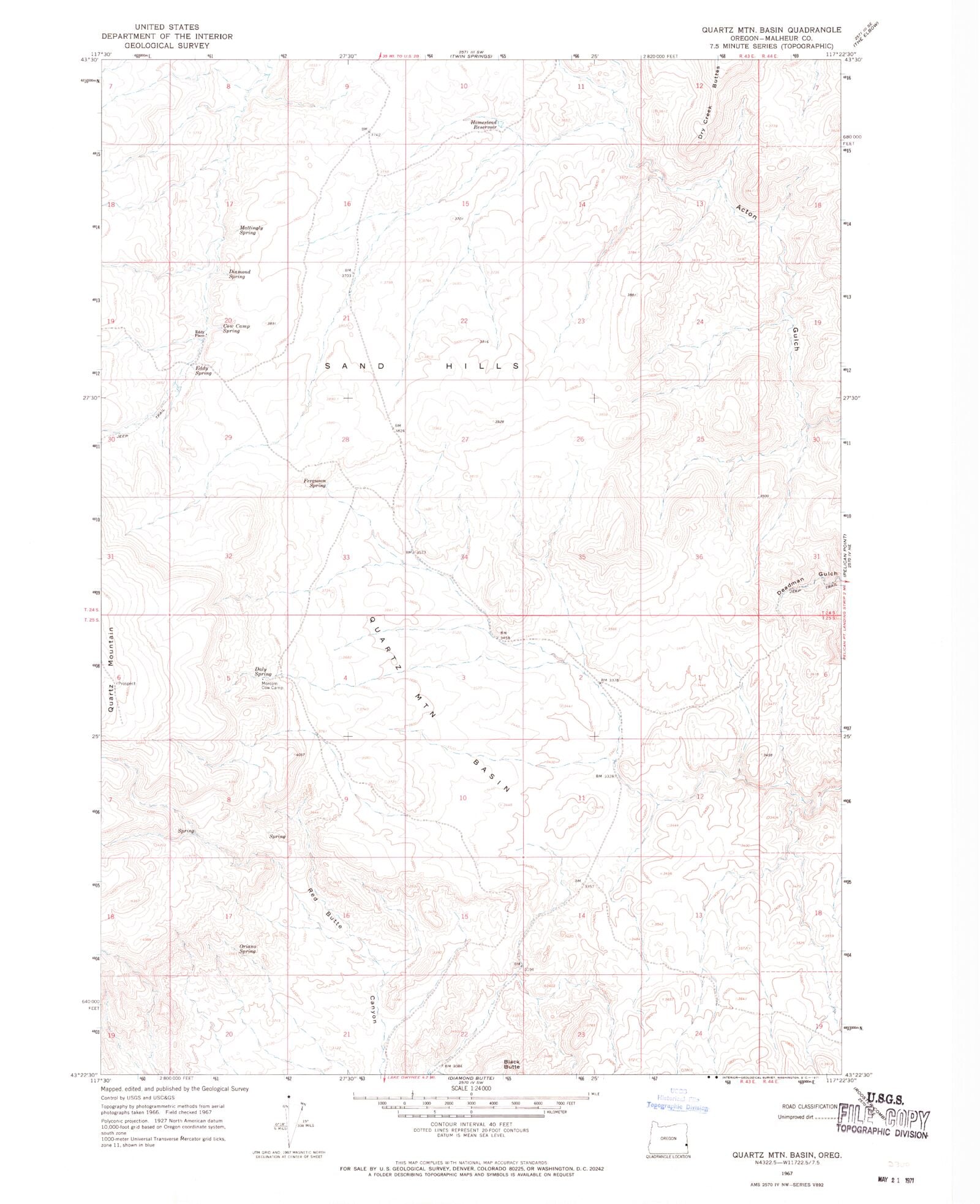 Classic USGS Quartz Mountain Basin Oregon 7.5'x7.5' Topo Map – MyTopo ...