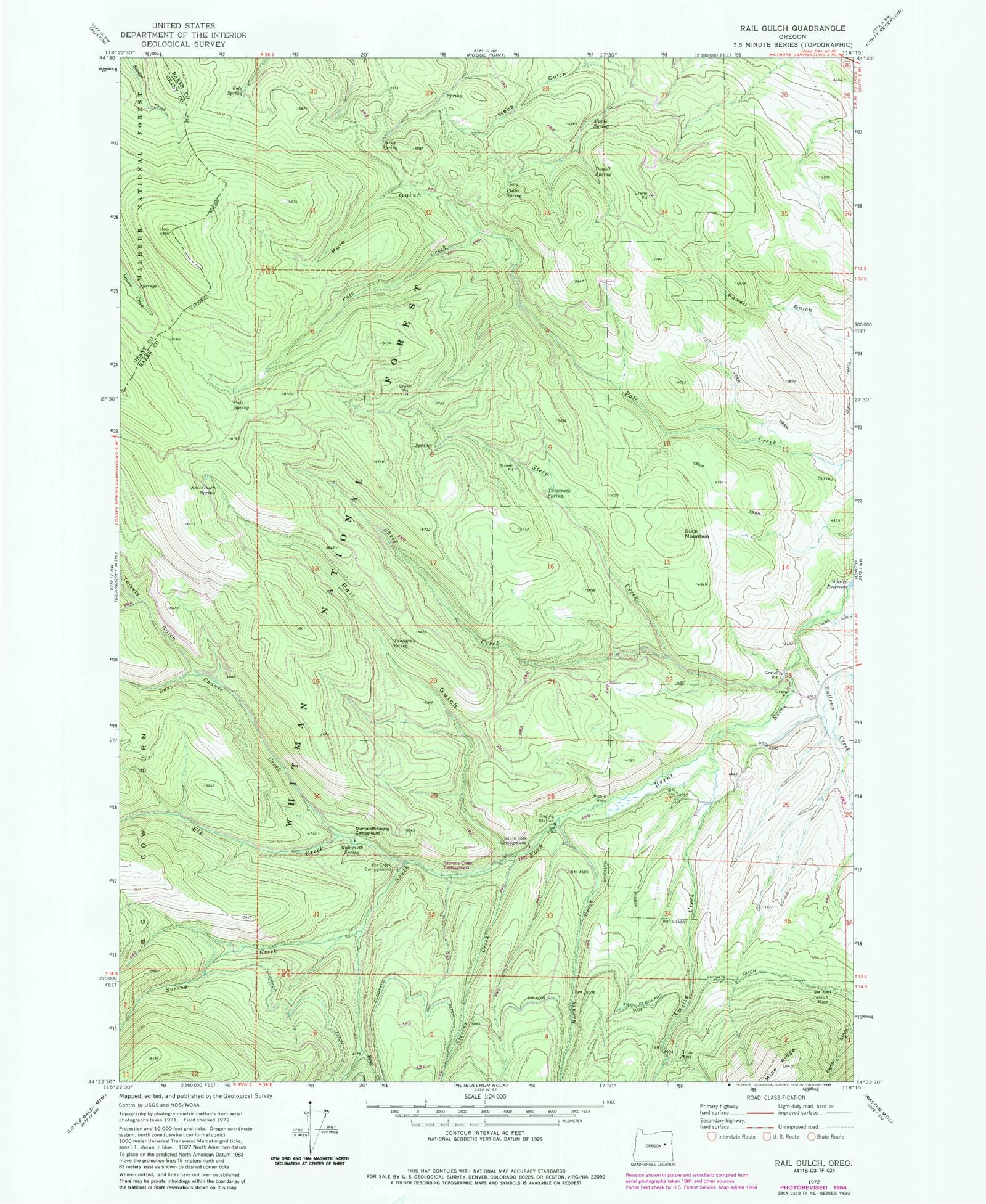 Classic USGS Rail Gulch Oregon 7.5'x7.5' Topo Map – MyTopo Map Store