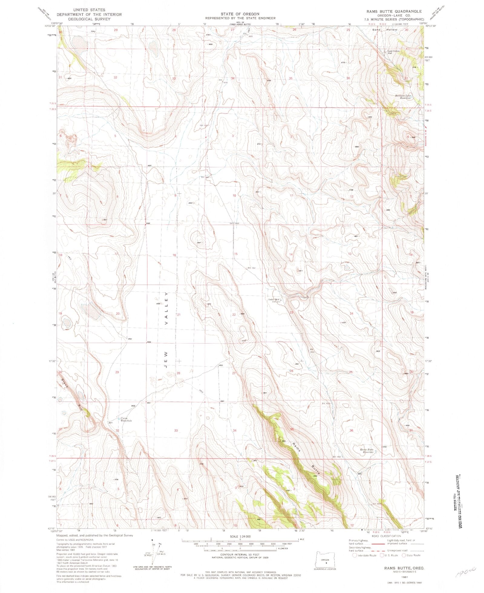 Classic USGS Rams Butte Oregon 7.5'x7.5' Topo Map – MyTopo Map Store