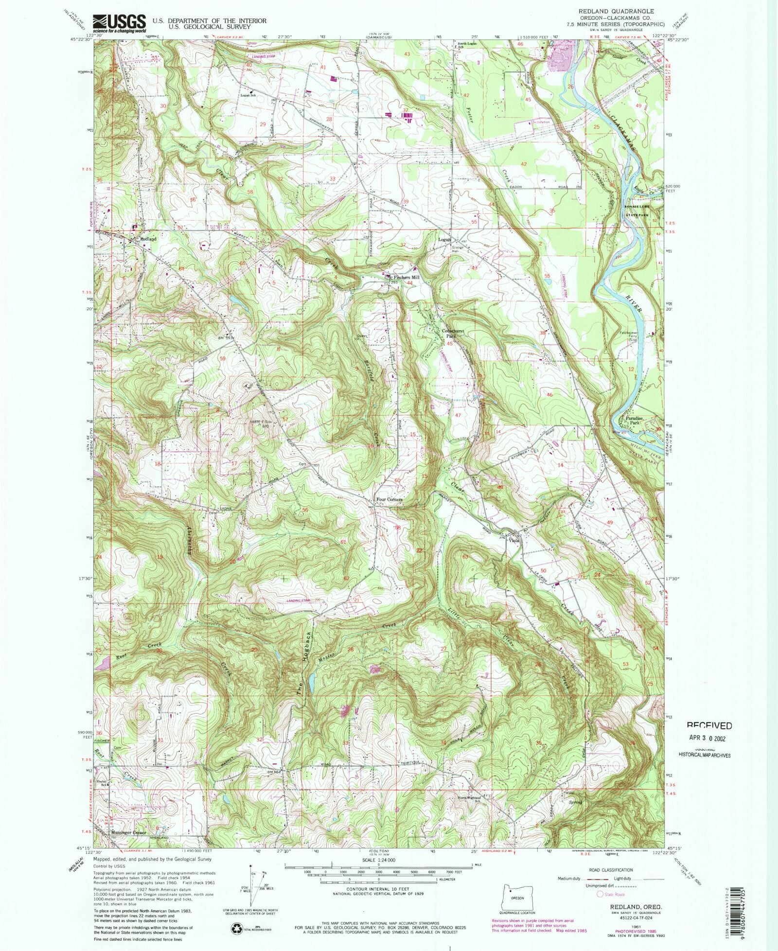 Classic USGS Redland Oregon 7.5'x7.5' Topo Map – MyTopo Map Store