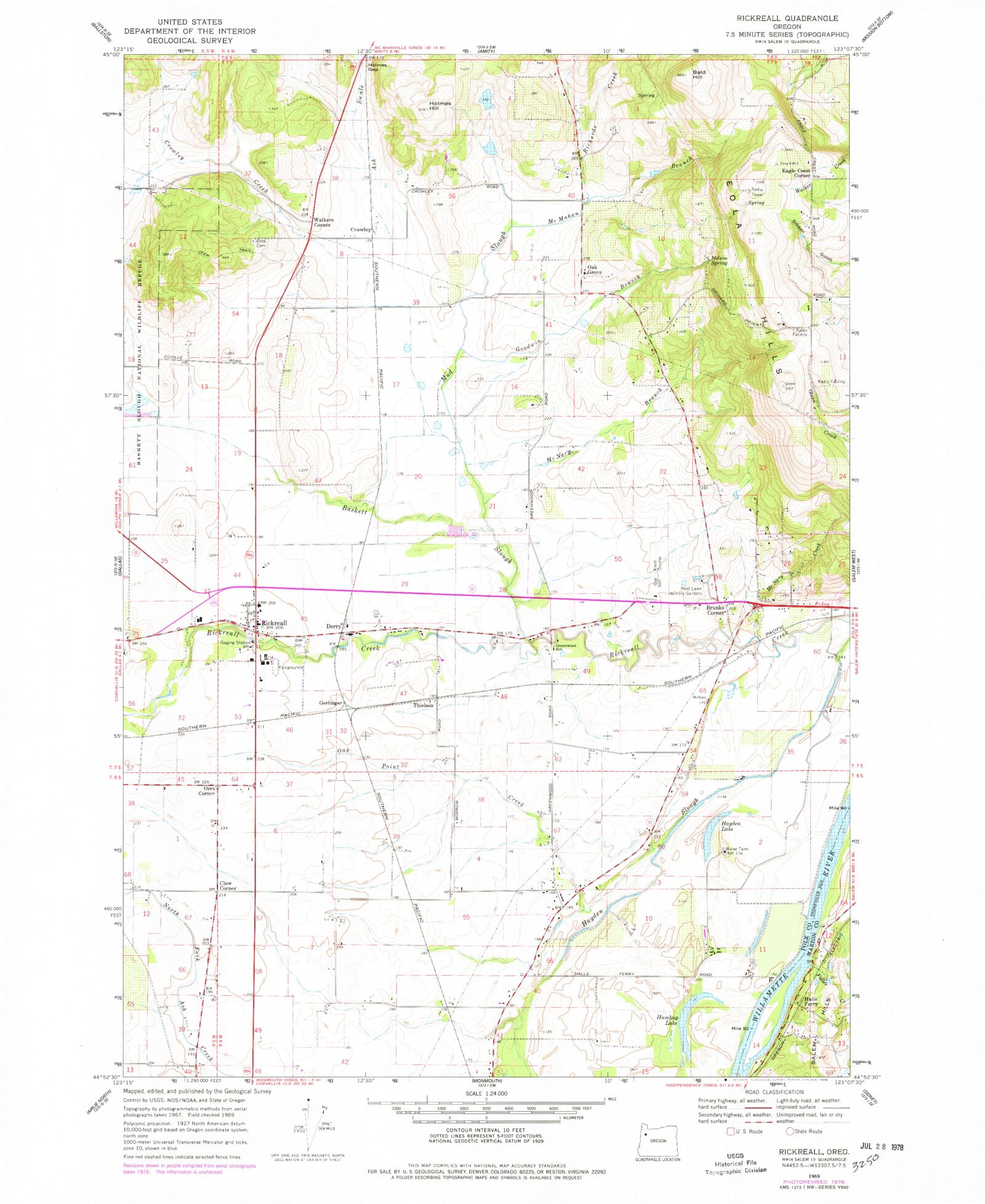 Classic USGS Rickreall Oregon 7.5'x7.5' Topo Map – MyTopo Map Store