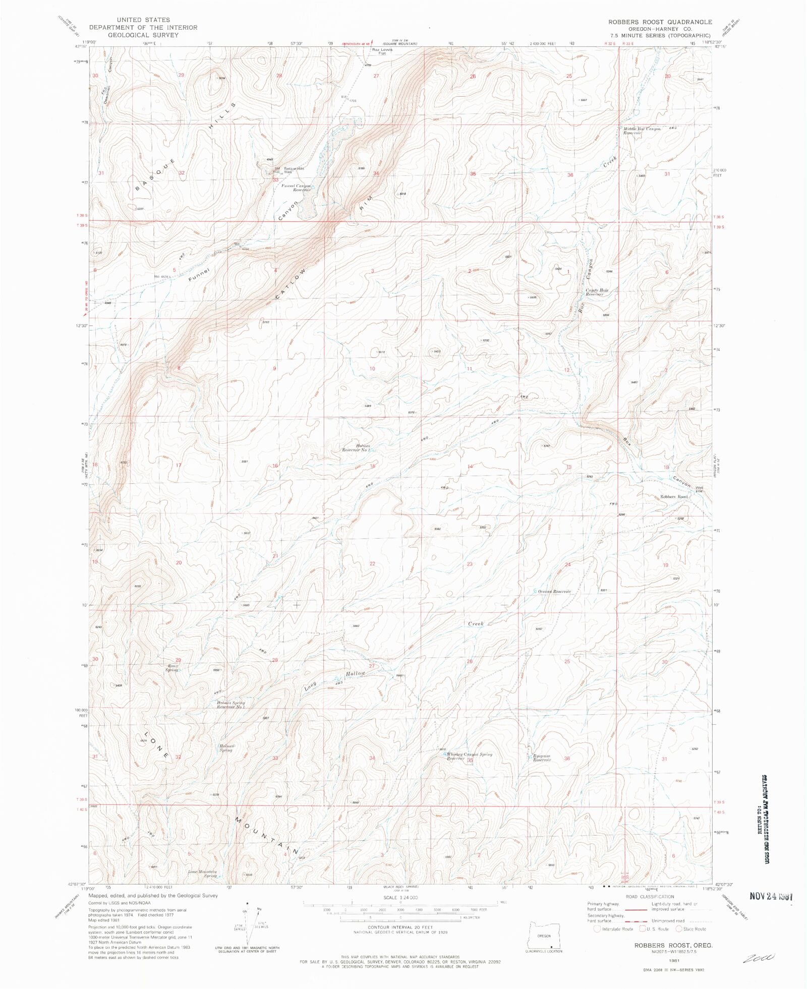 Classic USGS Robbers Roost Oregon 7.5'x7.5' Topo Map – MyTopo Map Store