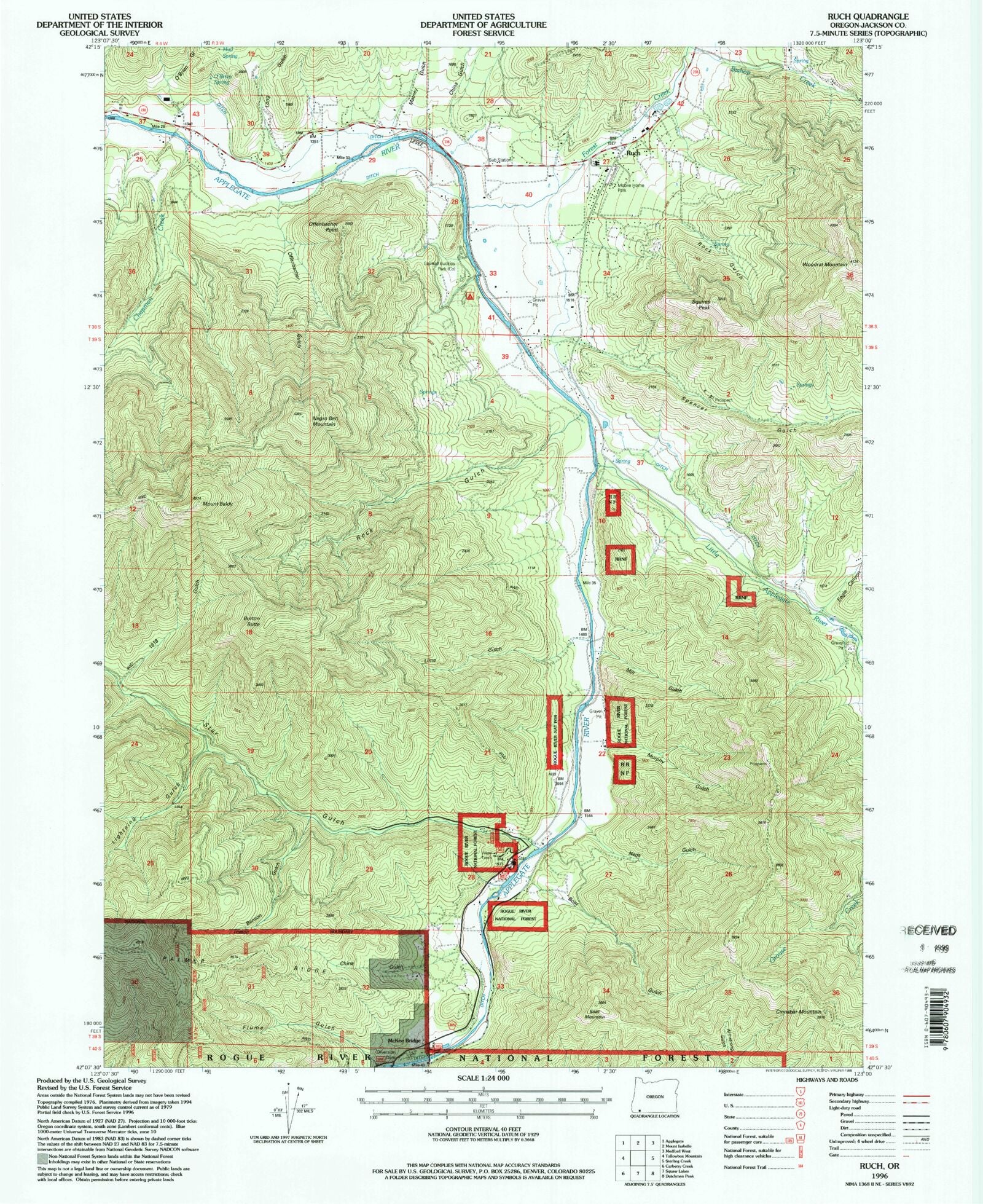 Classic USGS Ruch Oregon 7.5'x7.5' Topo Map – MyTopo Map Store