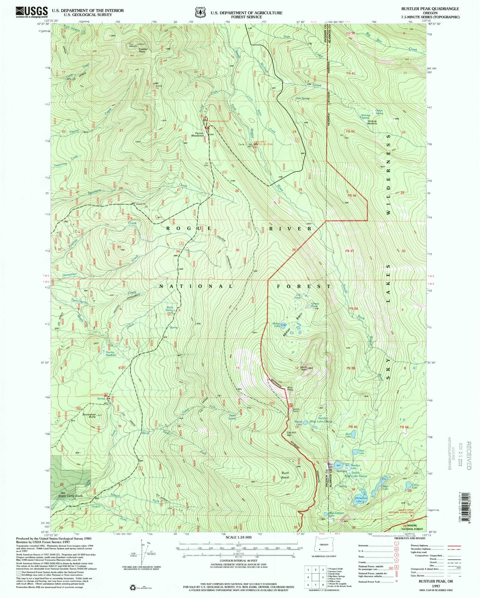 Classic USGS Rustler Peak Oregon 7.5'x7.5' Topo Map – MyTopo Map Store