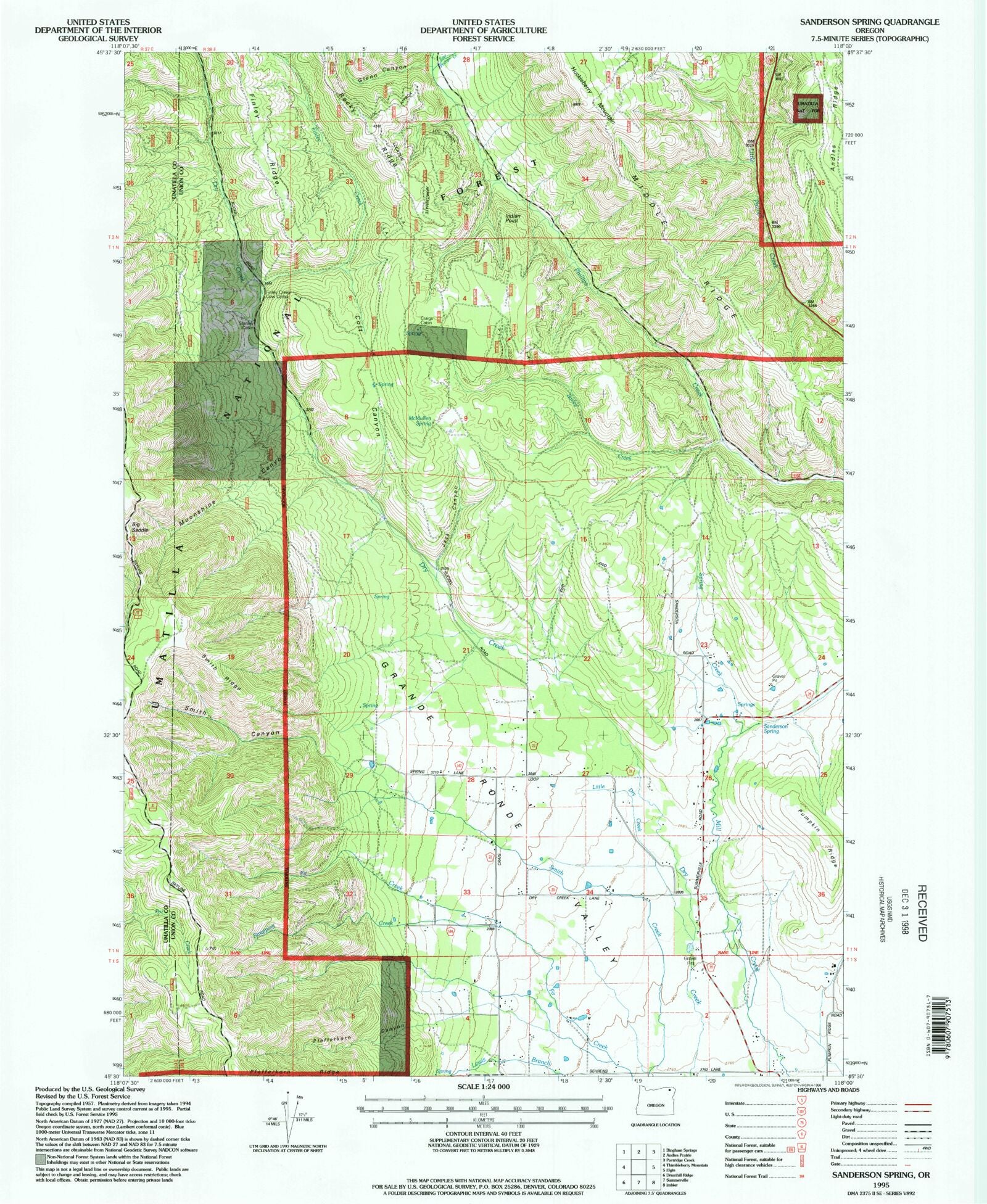 Classic USGS Sanderson Spring Oregon 7.5'x7.5' Topo Map – MyTopo Map Store