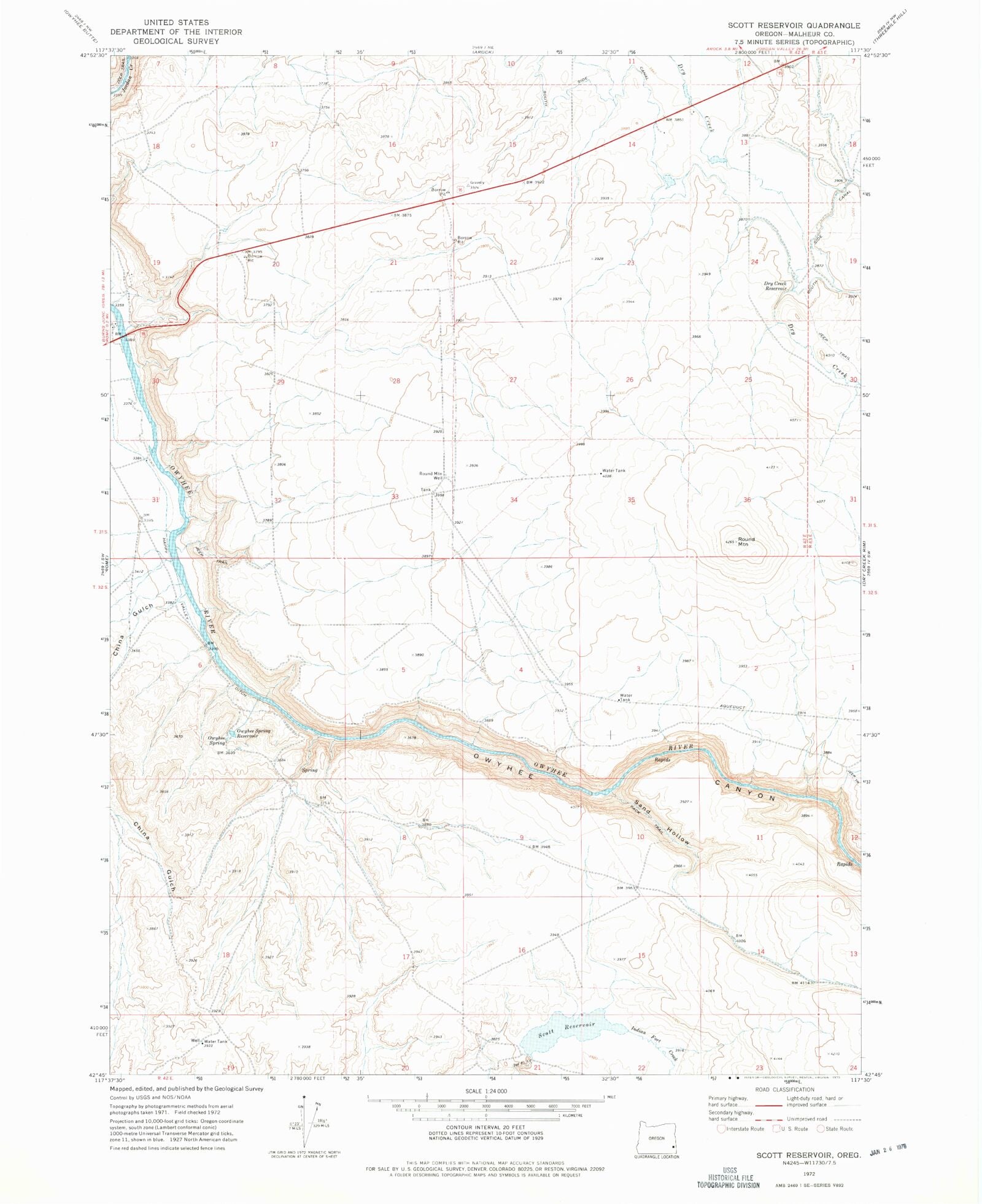 Classic USGS Scott Reservoir Oregon 7.5'x7.5' Topo Map – MyTopo Map Store