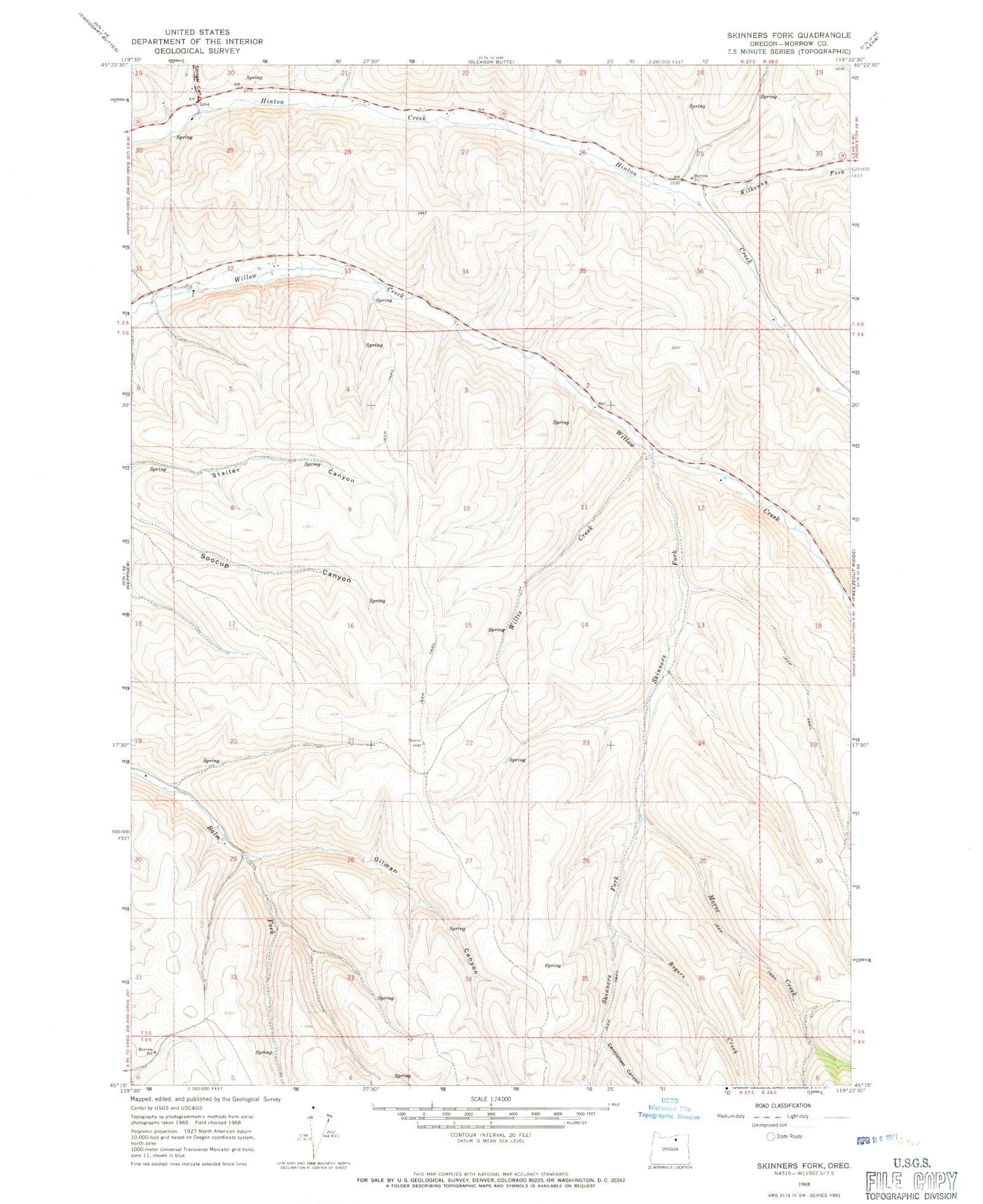 Classic USGS Skinners Fork Oregon 7.5'x7.5' Topo Map – MyTopo Map Store