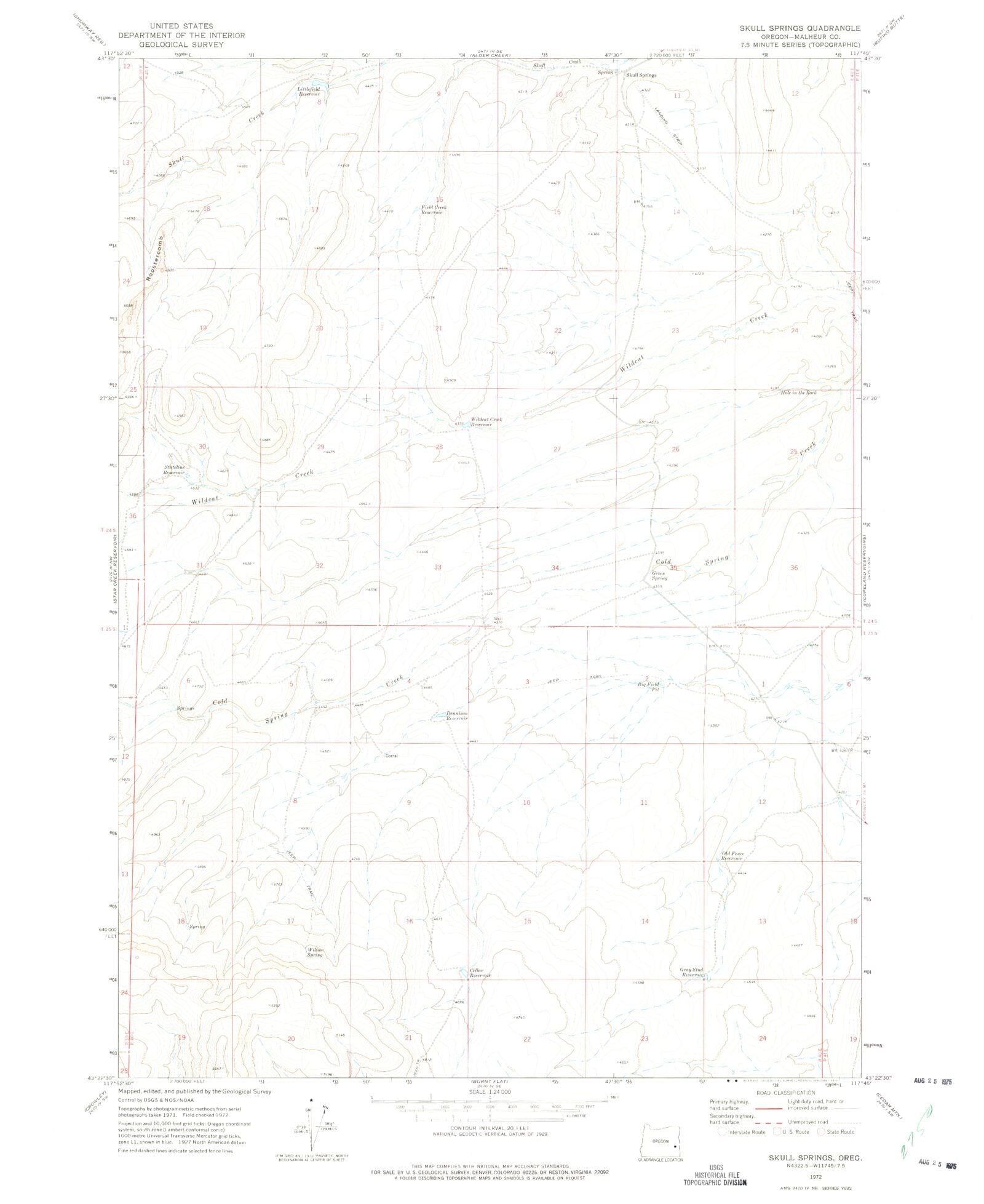Classic USGS Skull Spring Oregon 7.5'x7.5' Topo Map – MyTopo Map Store