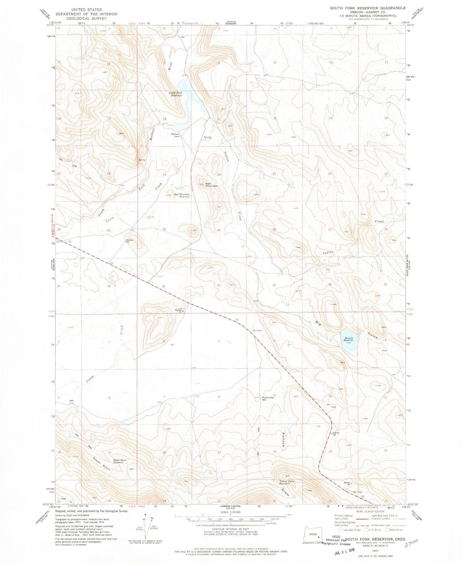 Classic USGS South Fork Reservoir Oregon 7.5'x7.5' Topo Map – MyTopo ...