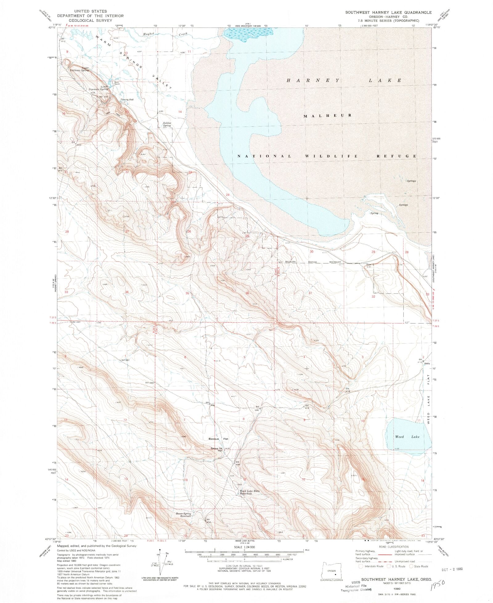 Classic USGS Southwest Harney Lake Oregon 7.5'x7.5' Topo Map – MyTopo ...