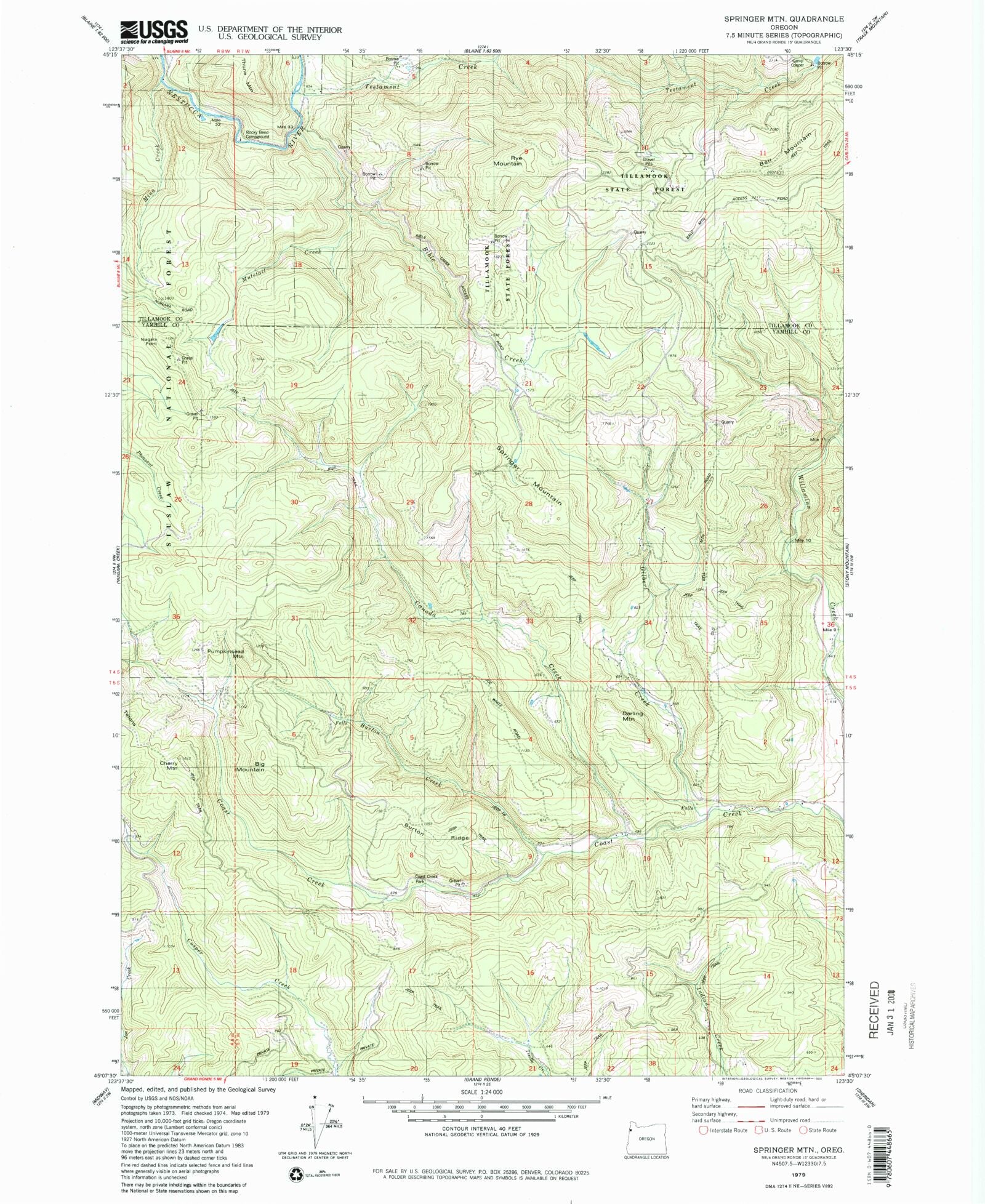 Classic USGS Springer Mountain Oregon 7.5'x7.5' Topo Map – MyTopo Map Store