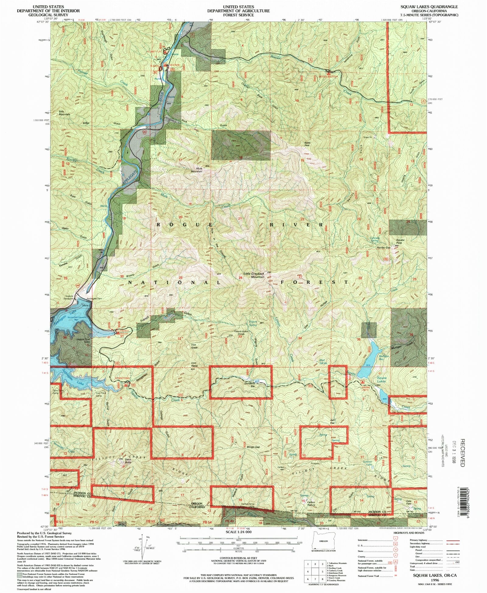 Classic USGS Squaw Lakes Oregon 7.5'x7.5' Topo Map – MyTopo Map Store