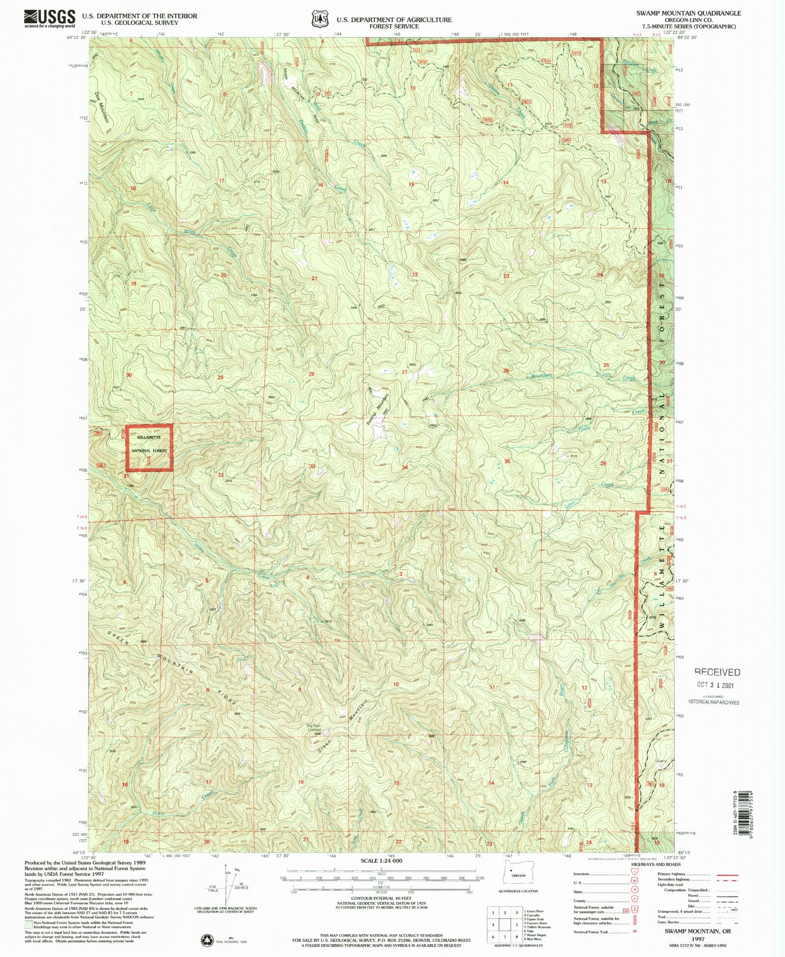 Classic USGS Swamp Mountain Oregon 7.5'x7.5' Topo Map – MyTopo Map Store